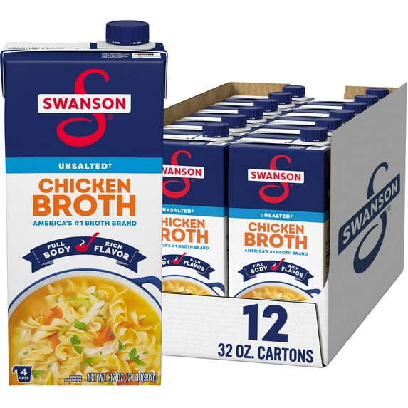 (12 pack) Swanson Unsalted Chicken Broth, 32 oz Carton (12 Pack ...