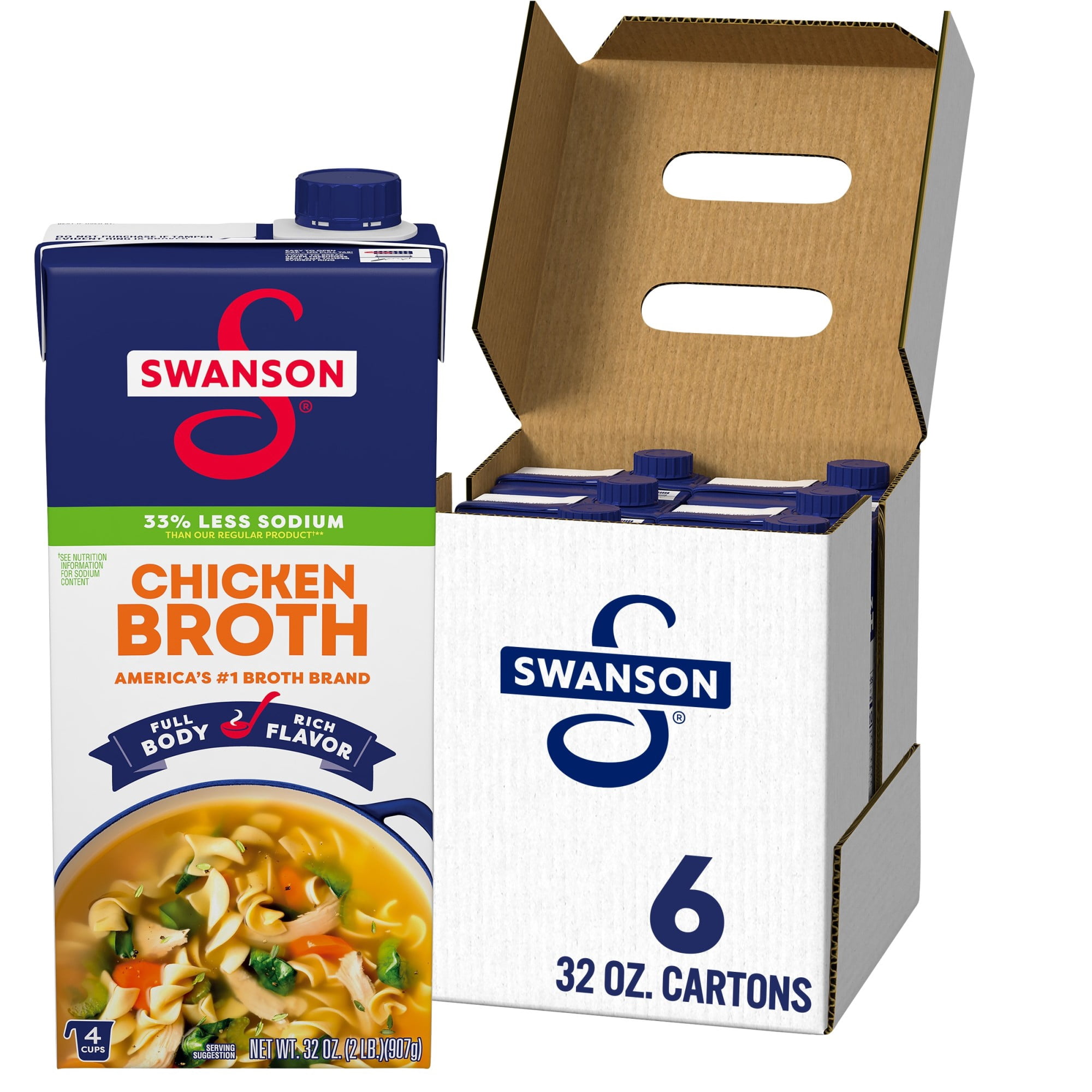 (12 pack) Swanson 33% Less Sodium Chicken Broth, 32 oz Carton - Walmart.com