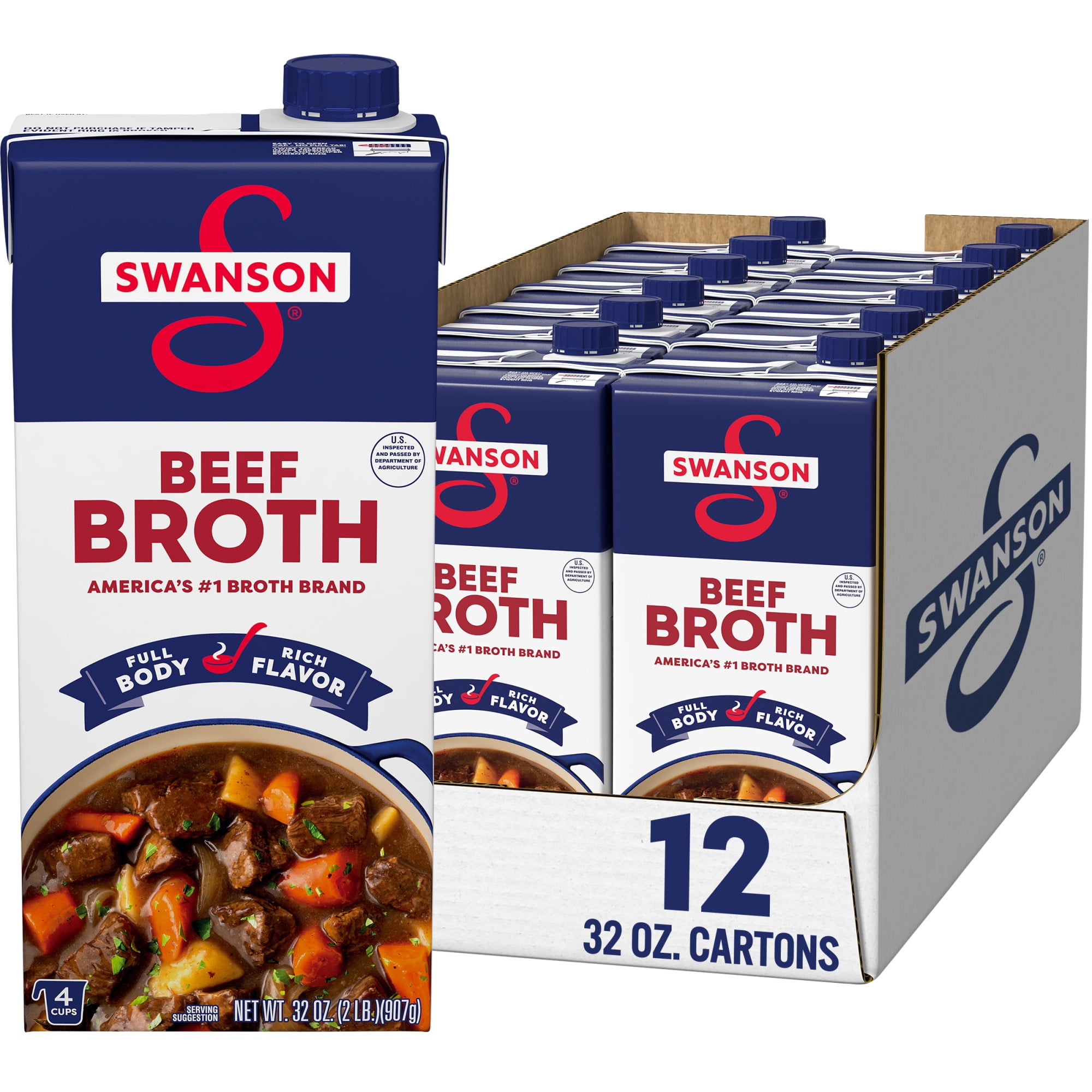 (12 pack) Swanson Beef Broth, 32 oz Carton - Walmart.com