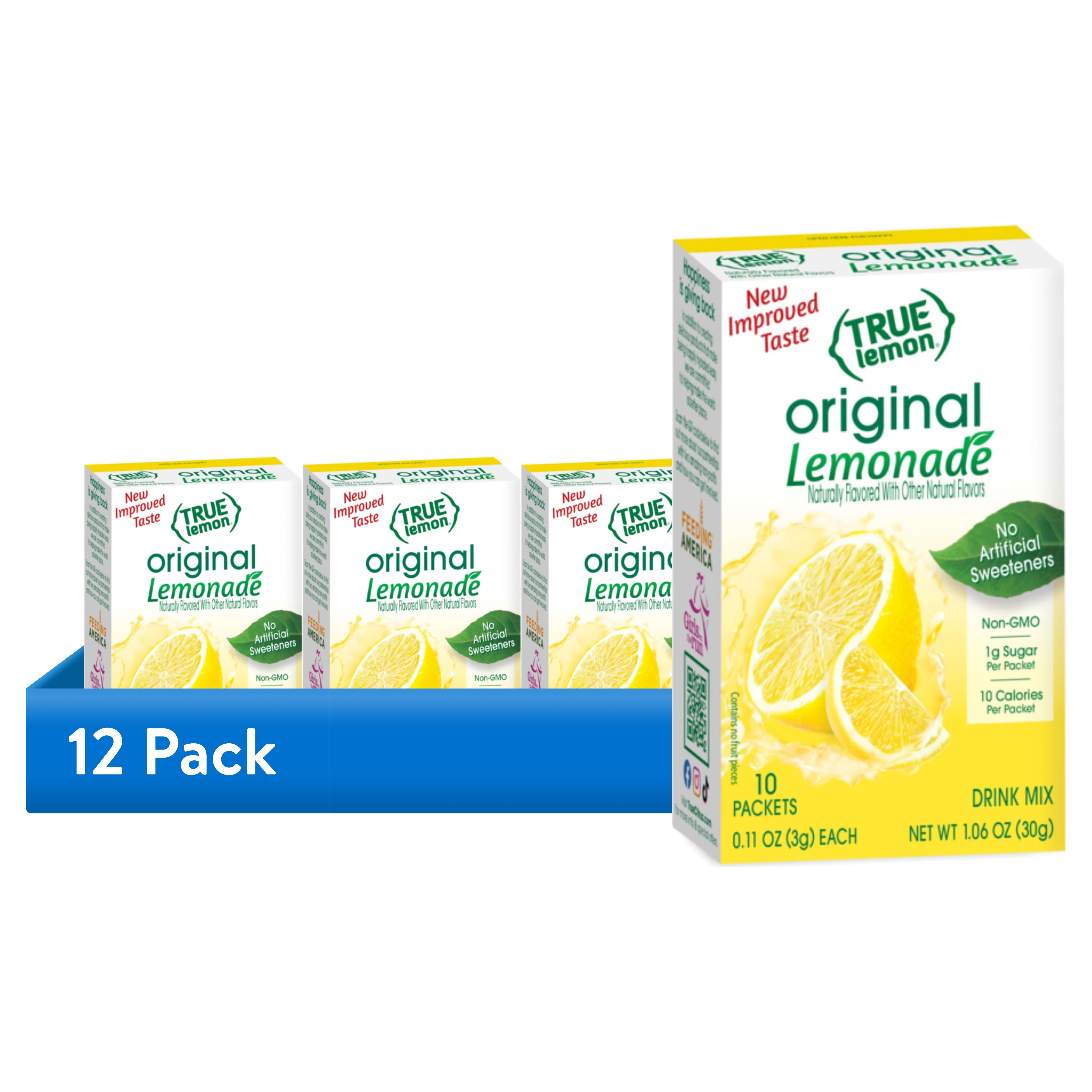 (12 pack) True Lemon Original Lemonade Drink Mix Powder, No Artificial Sweeteners, 1.06 oz., 10 ...