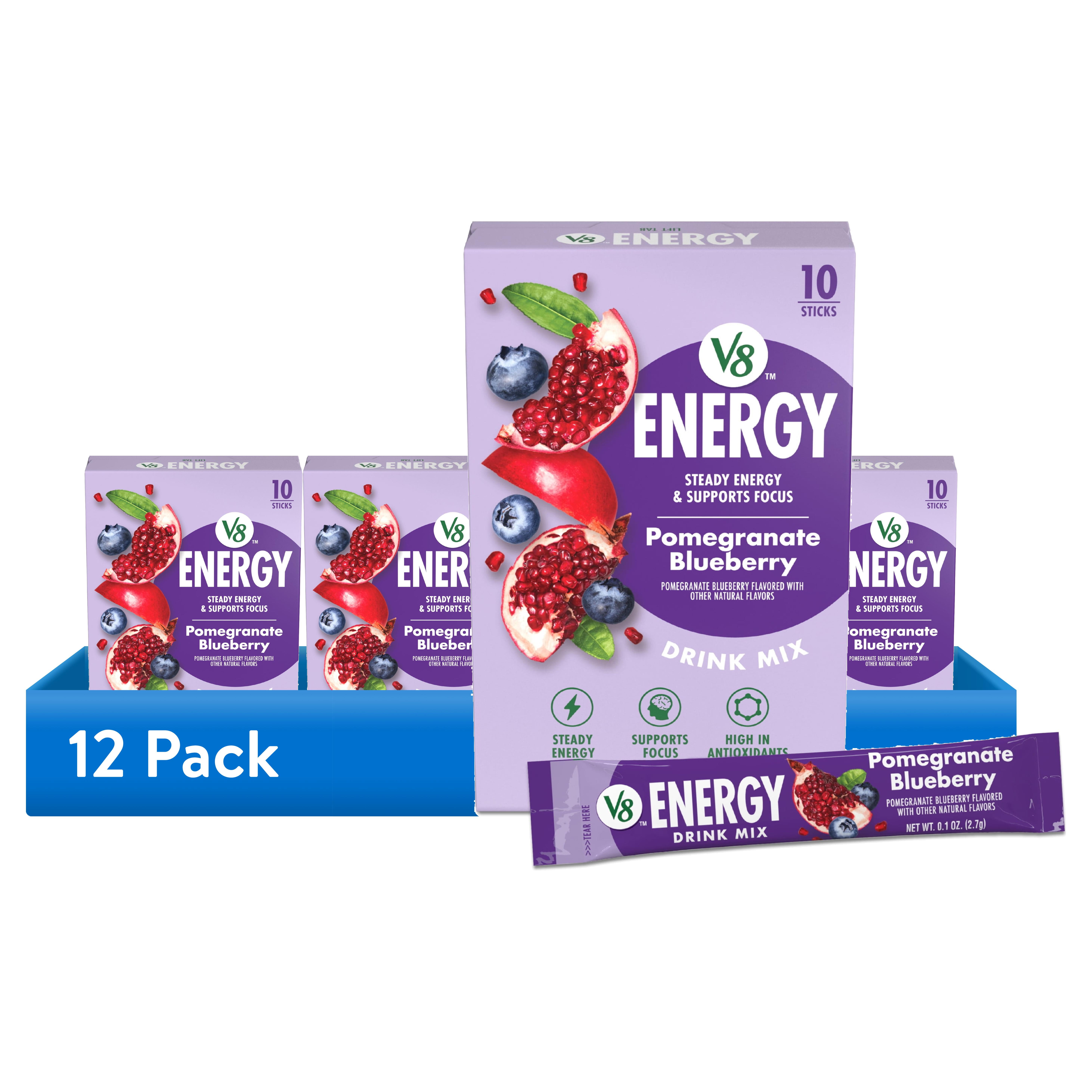 (12 pack) V8 Energy Pomegranate Blueberry Energy Drink Powder, .10 oz ...