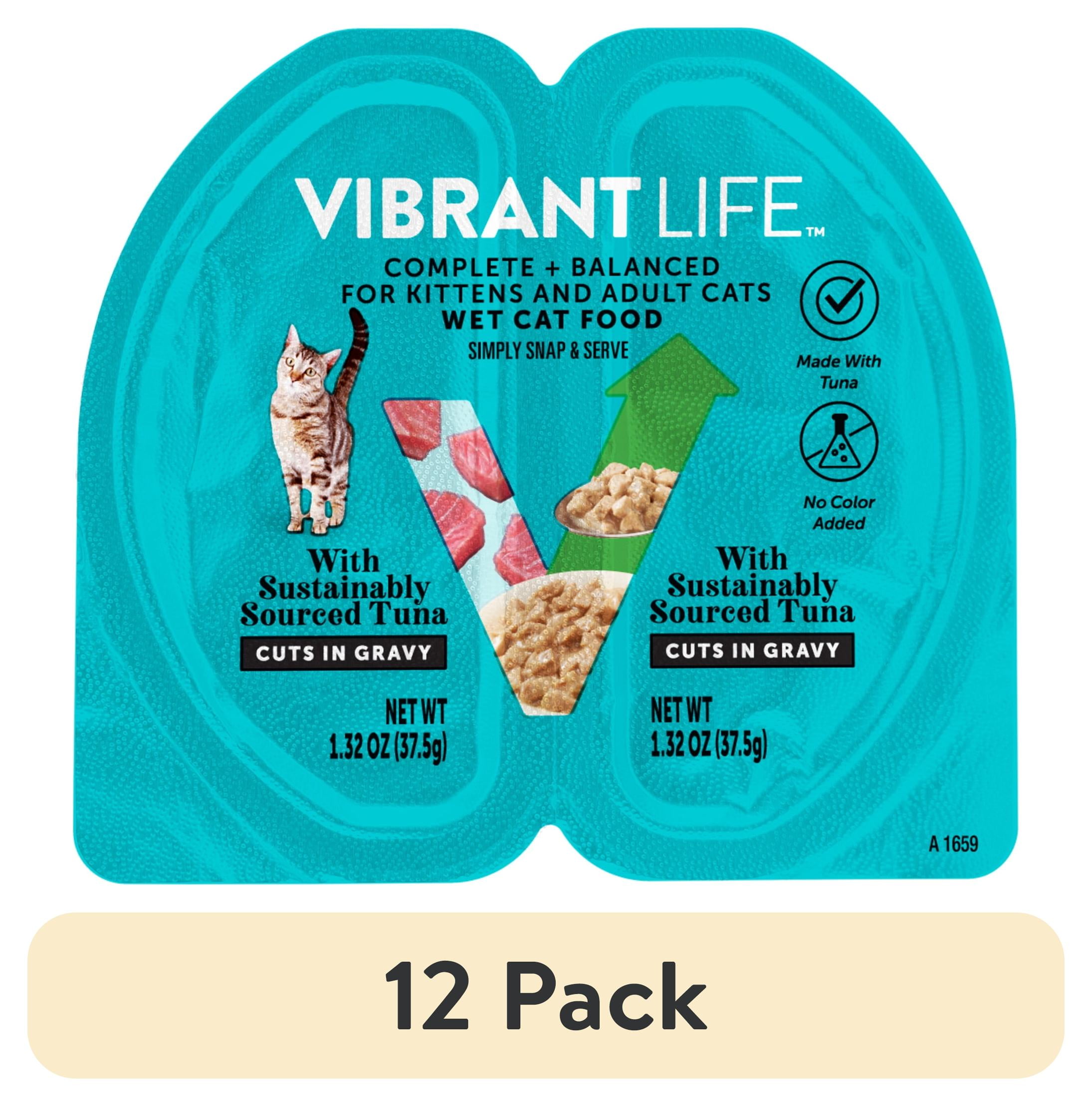 (12 pack) Vibrant Life Tuna Cuts in Gravy Wet Cat Food, Grain-Free, 2. ...