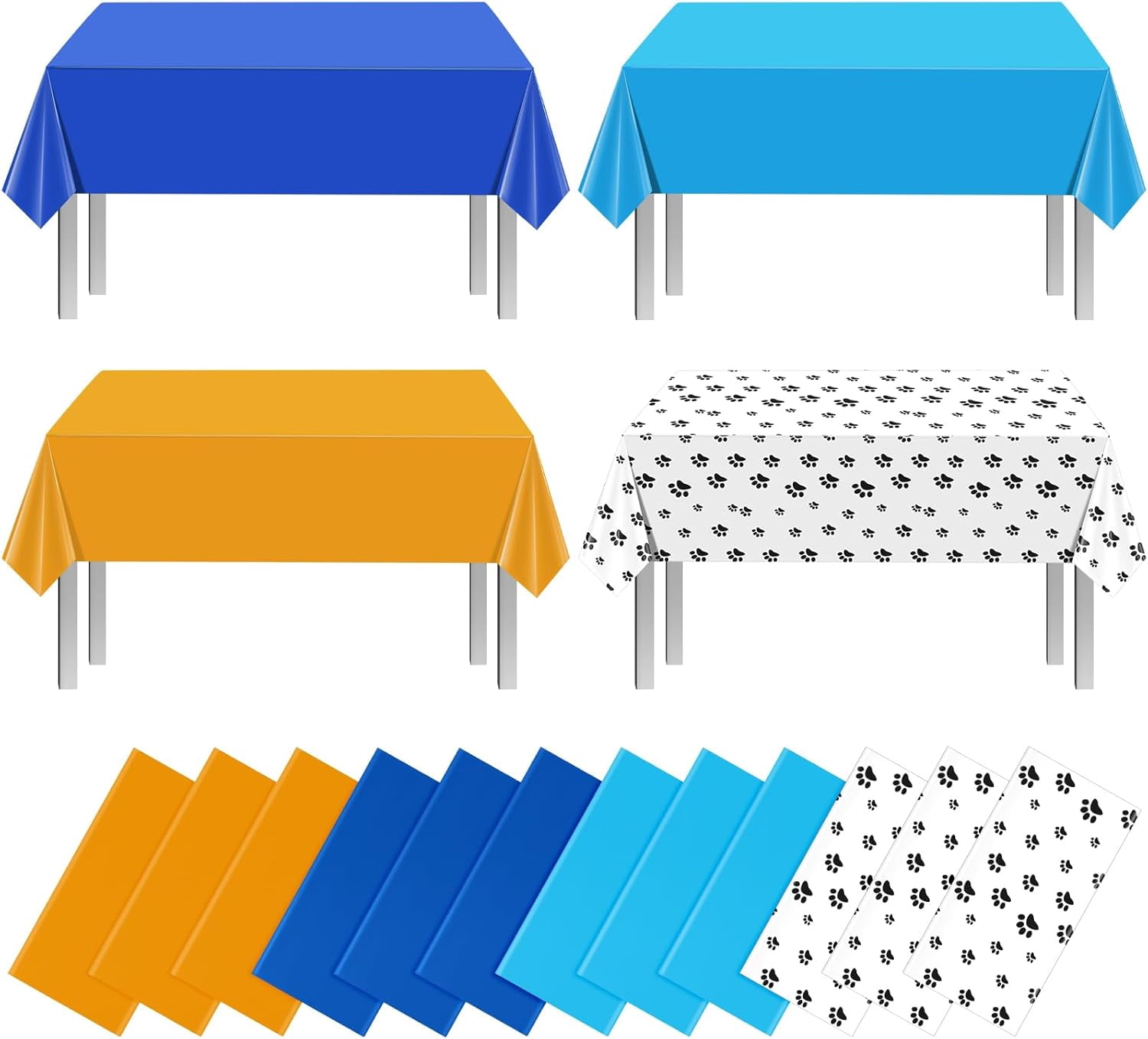 **12 pack paw print plastic tablecloths,blue orange puppy table cloth ...