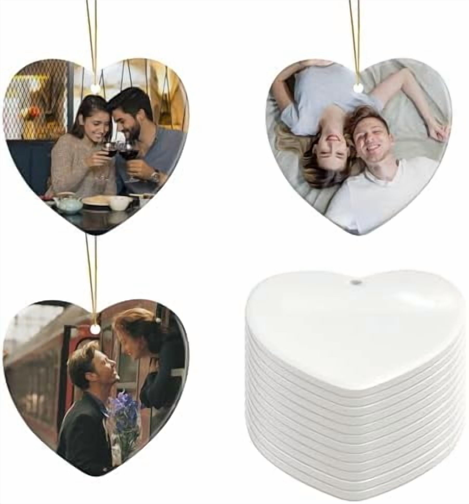 12-pack white heart-shaped ceramic ornament blanks for sublimation ...