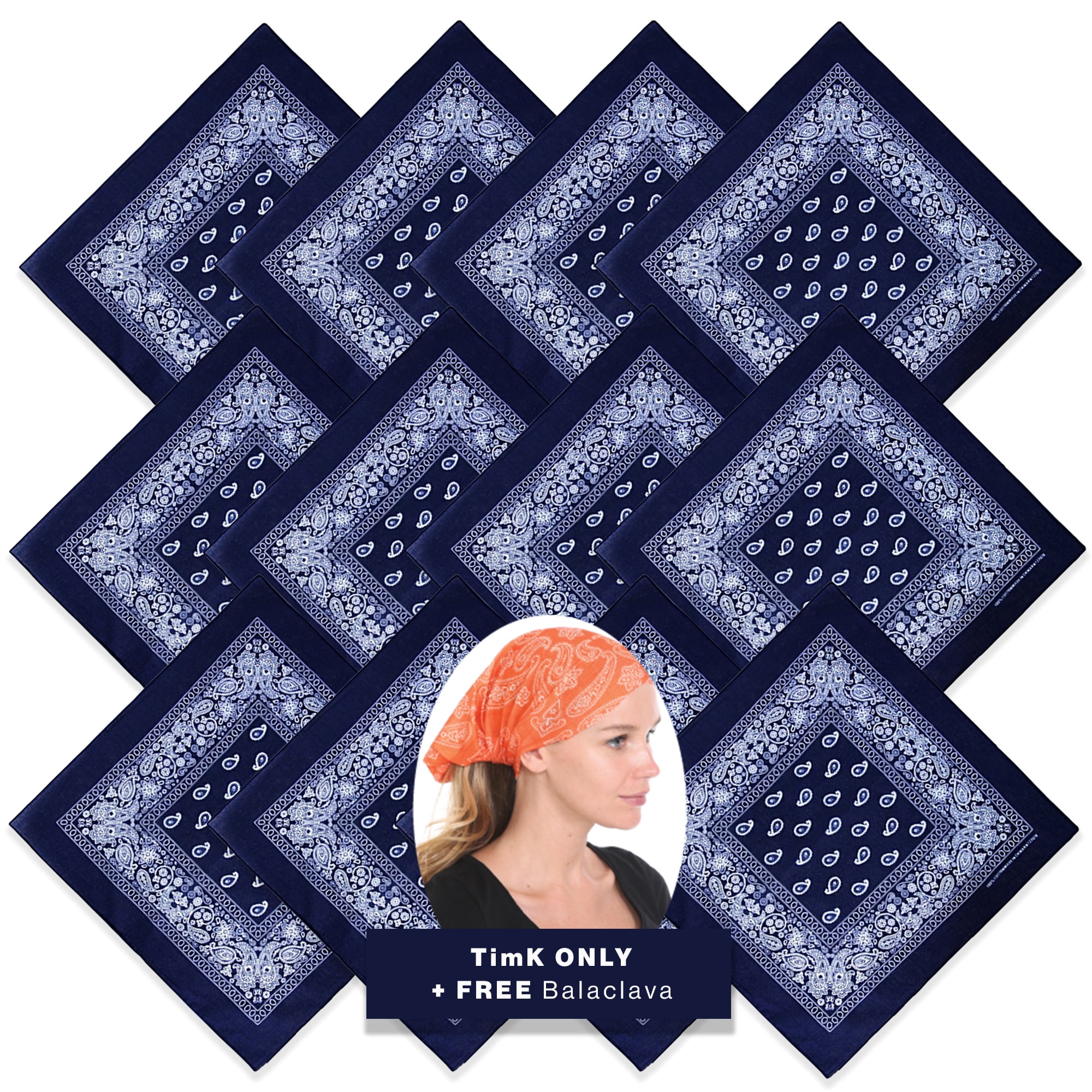 12 packs bandanas 100% cotton paisely print with one free tube mask ...