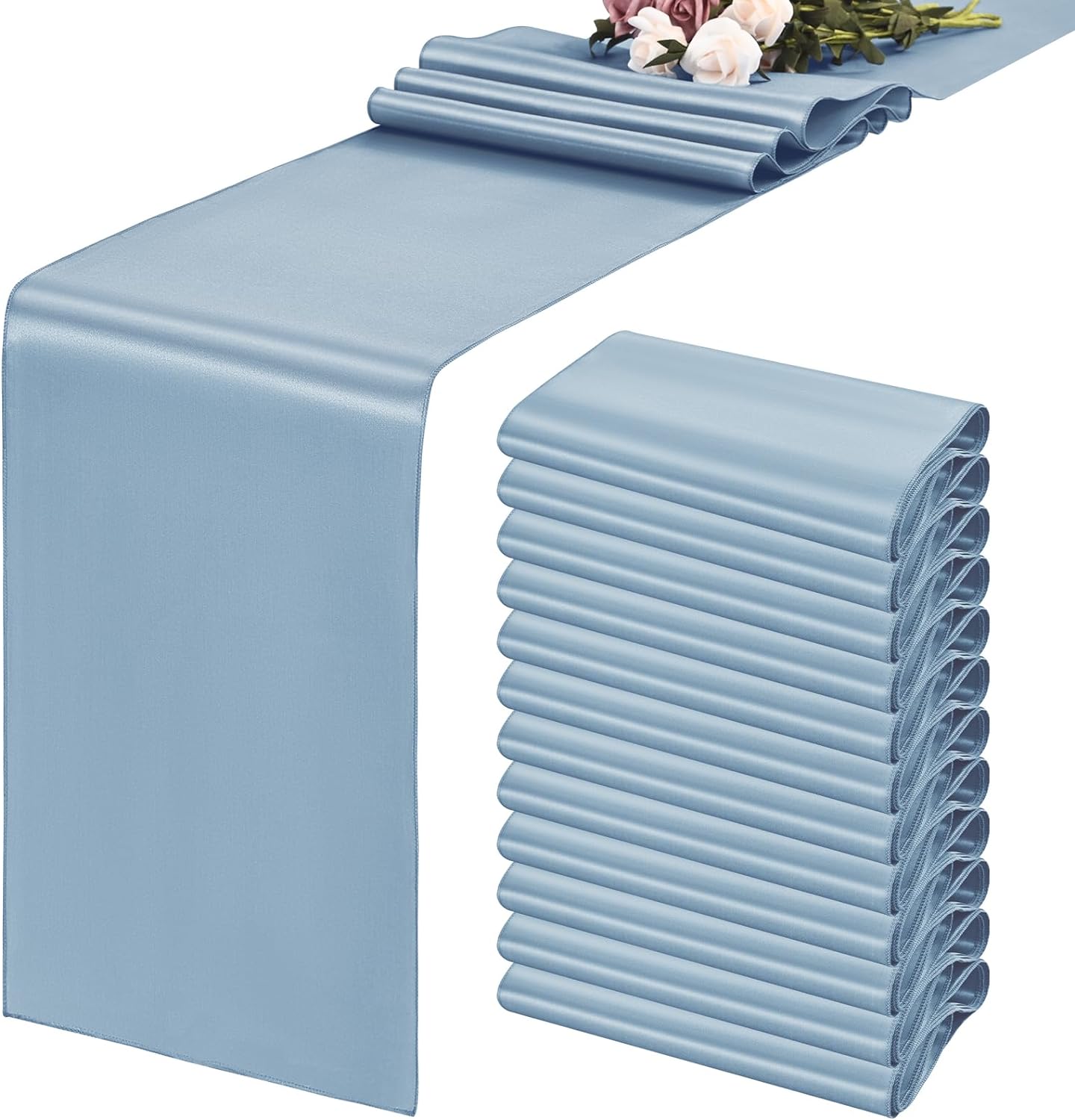 12 Packs Dusty Blue Satin Table Runners 12 x 108 inch Long Smooth ...
