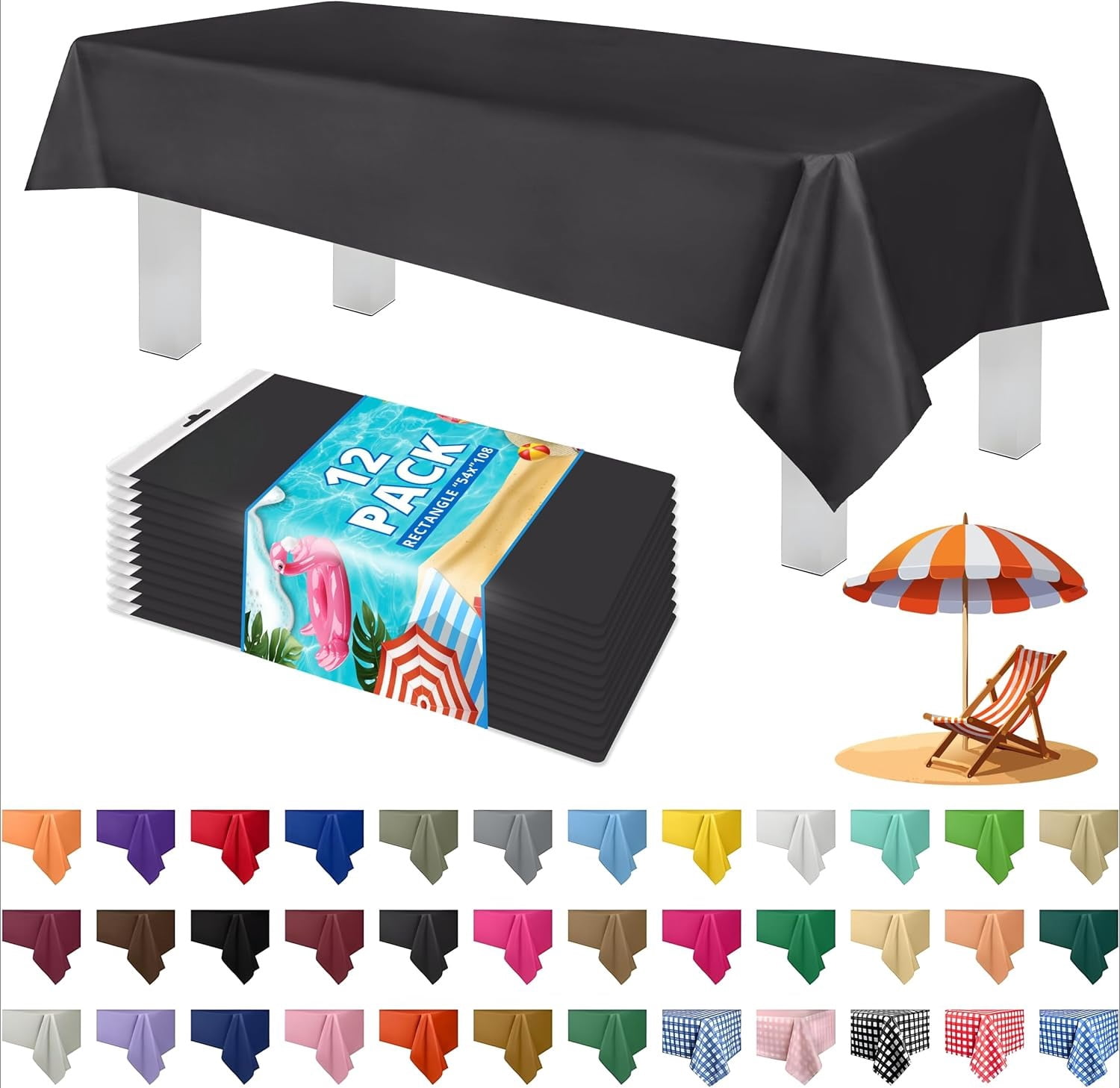 12 packs of high-grade disposable plastic tablecloths 54 inches. x 108 ...
