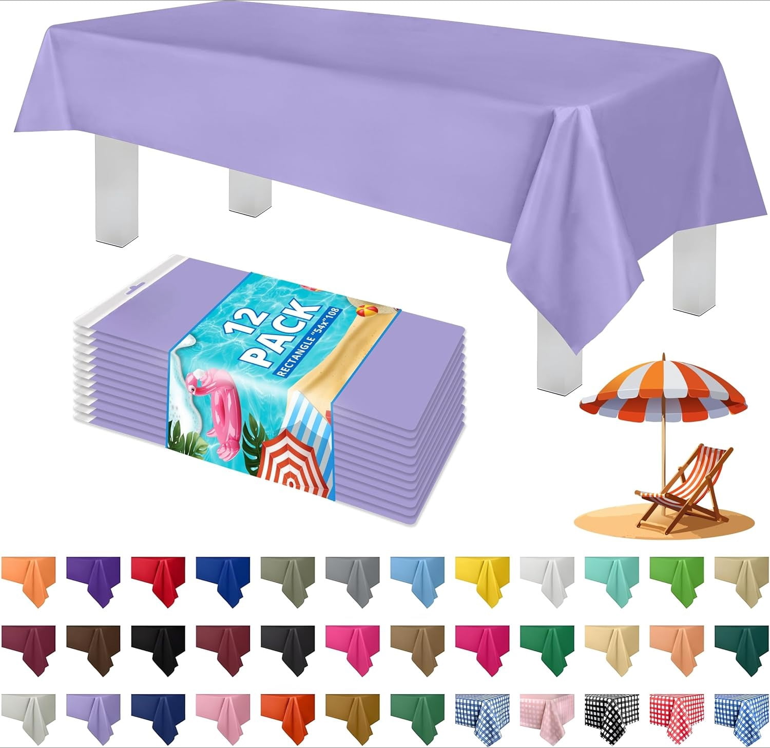 12 packs of high-grade disposable plastic tablecloths 54 inches. x 108 ...