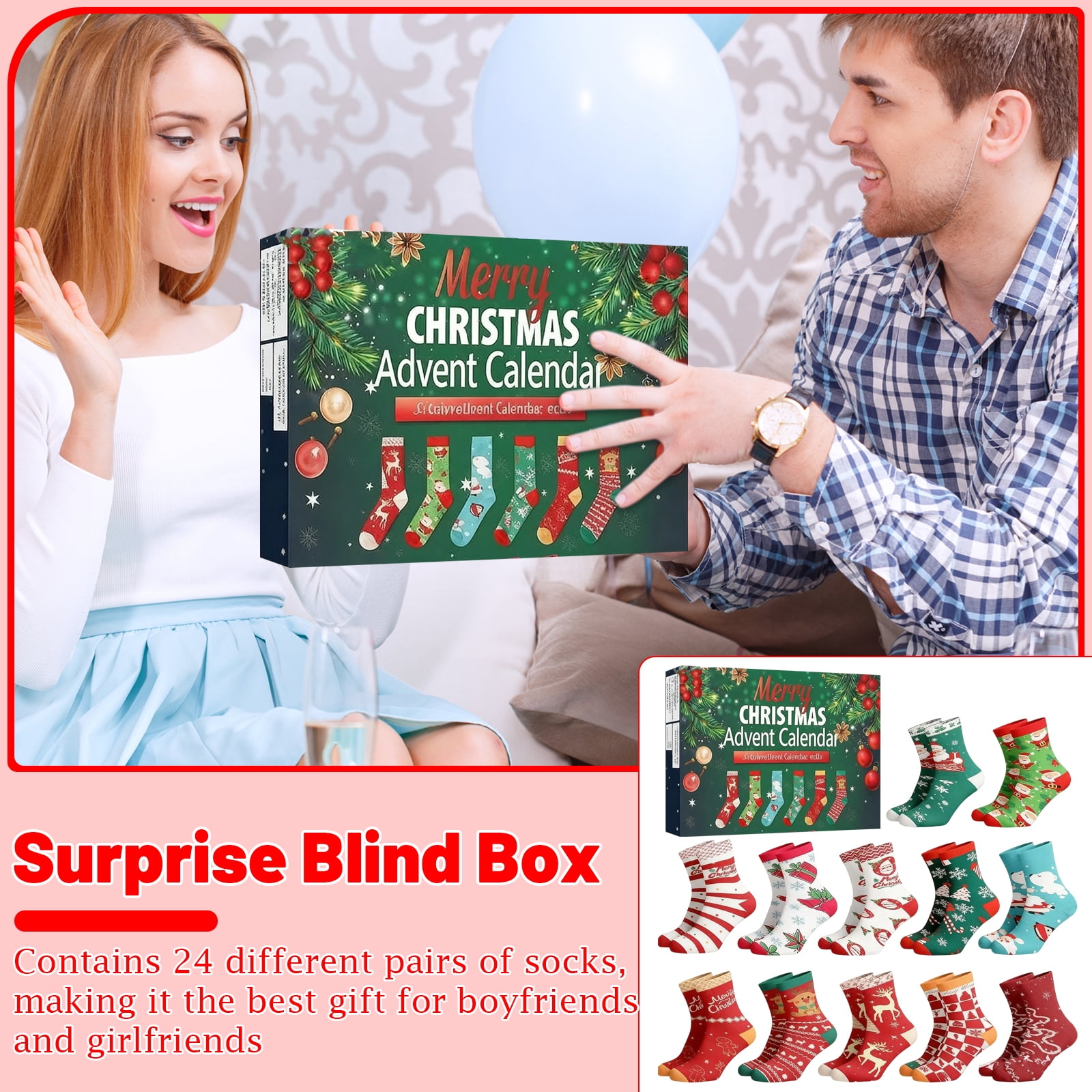 12 pairs of Christmas socks 3D stereo blind box airplane box Christmas ...