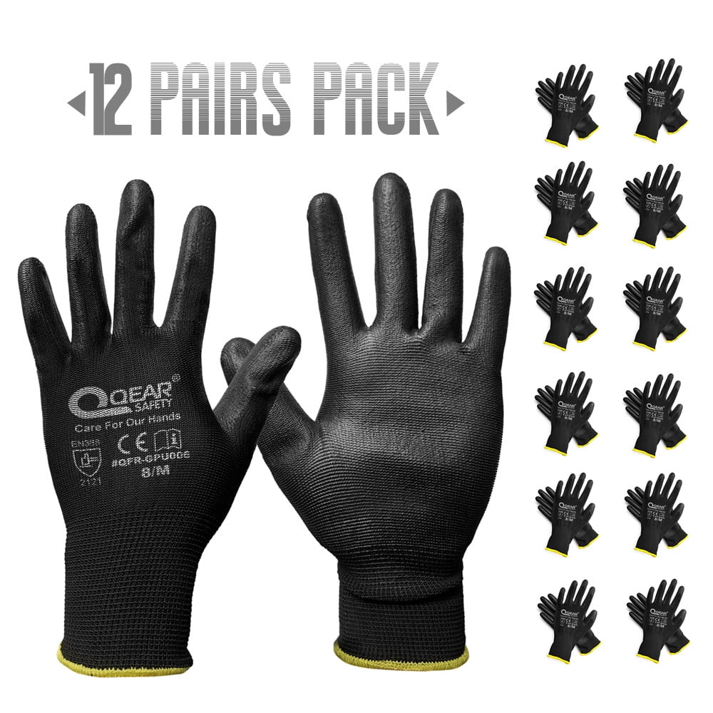 QEAR 12 Pairs Pack Non-Slip Grip Protective Thin PU Palm Coated Work ...