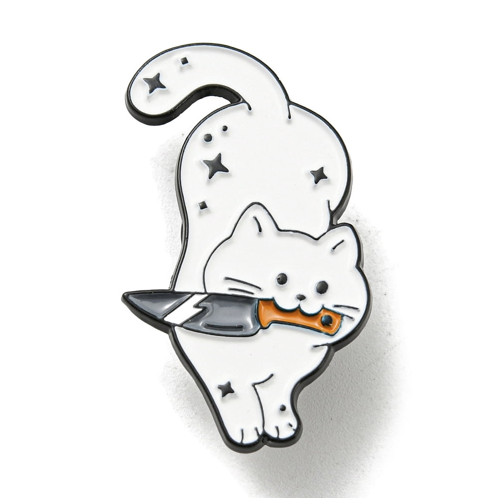 12 pc Cat Holding Knife Enamel Pins Lovely Kitty Badge Horrible Animal ...