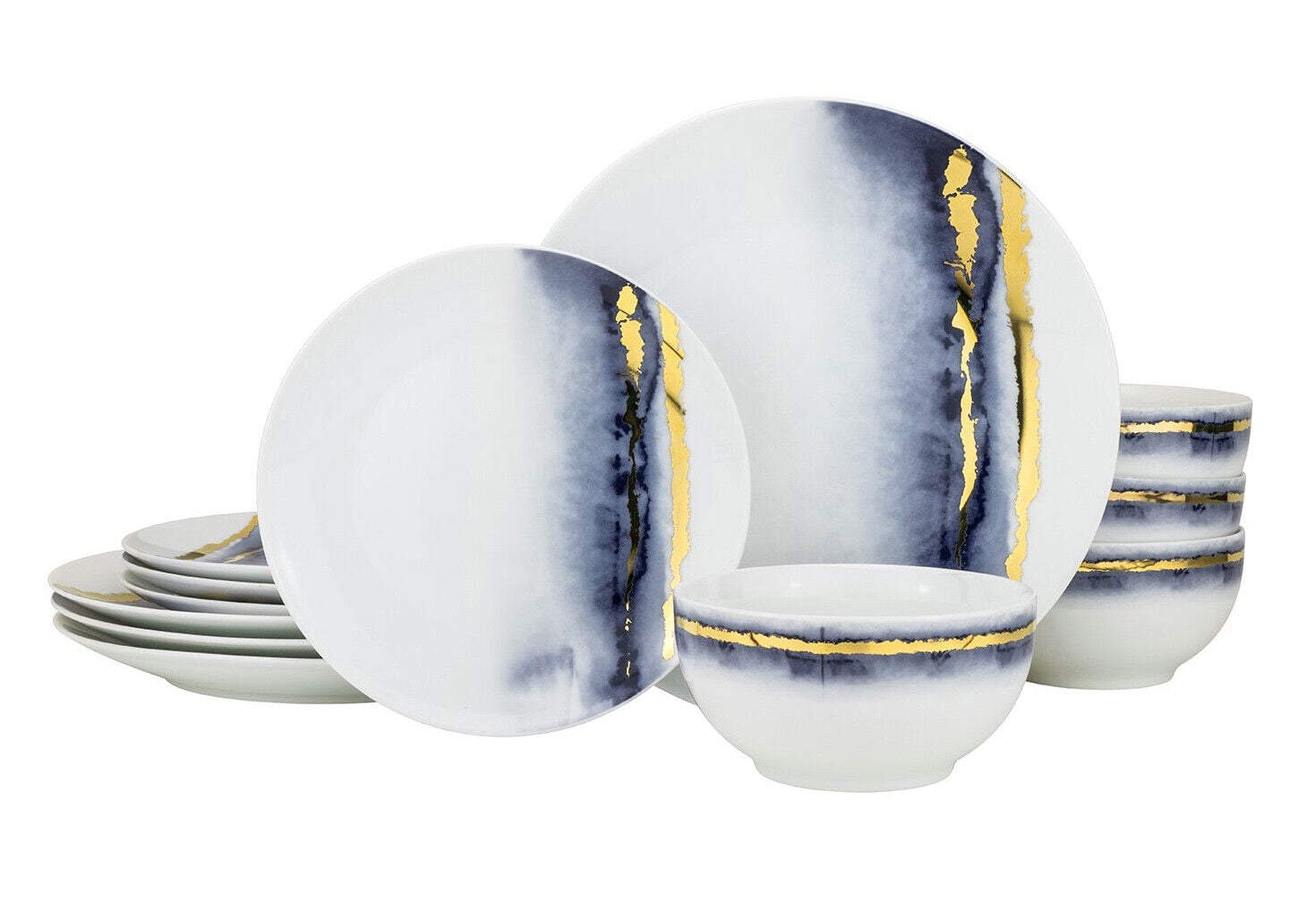 12-pc Euro Porcelain Marble Dinner Set - 24K Gold Vintage Service for 4 ...