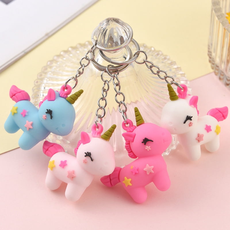 12 pc PVC Plastic Ketchain Cartoon Unricorn Mixed color Pendant: 5x5cm ...