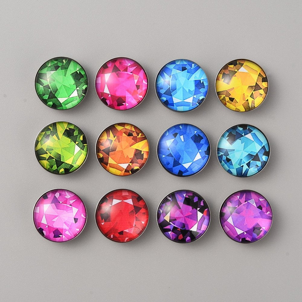 12 pc Platinum Plated Brass Jewelry Snap Buttons with Glass Cabochons ...