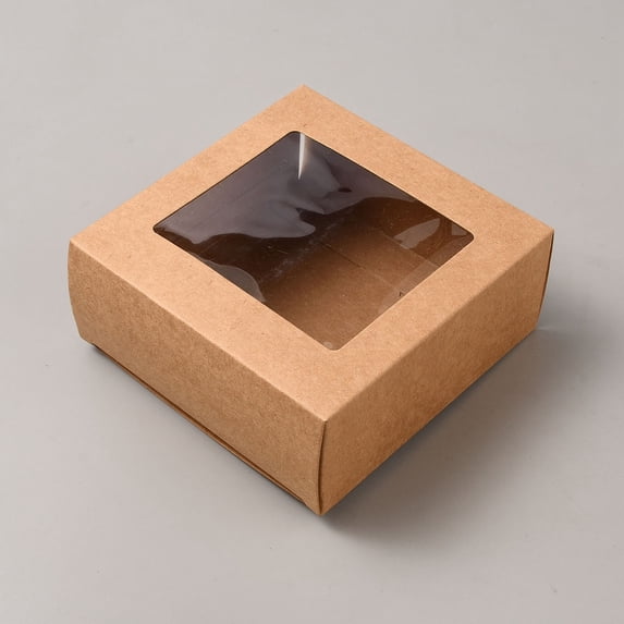 12 pc Square Cardboard Paper Gift box with PVC Visual Window BurlyWood ...