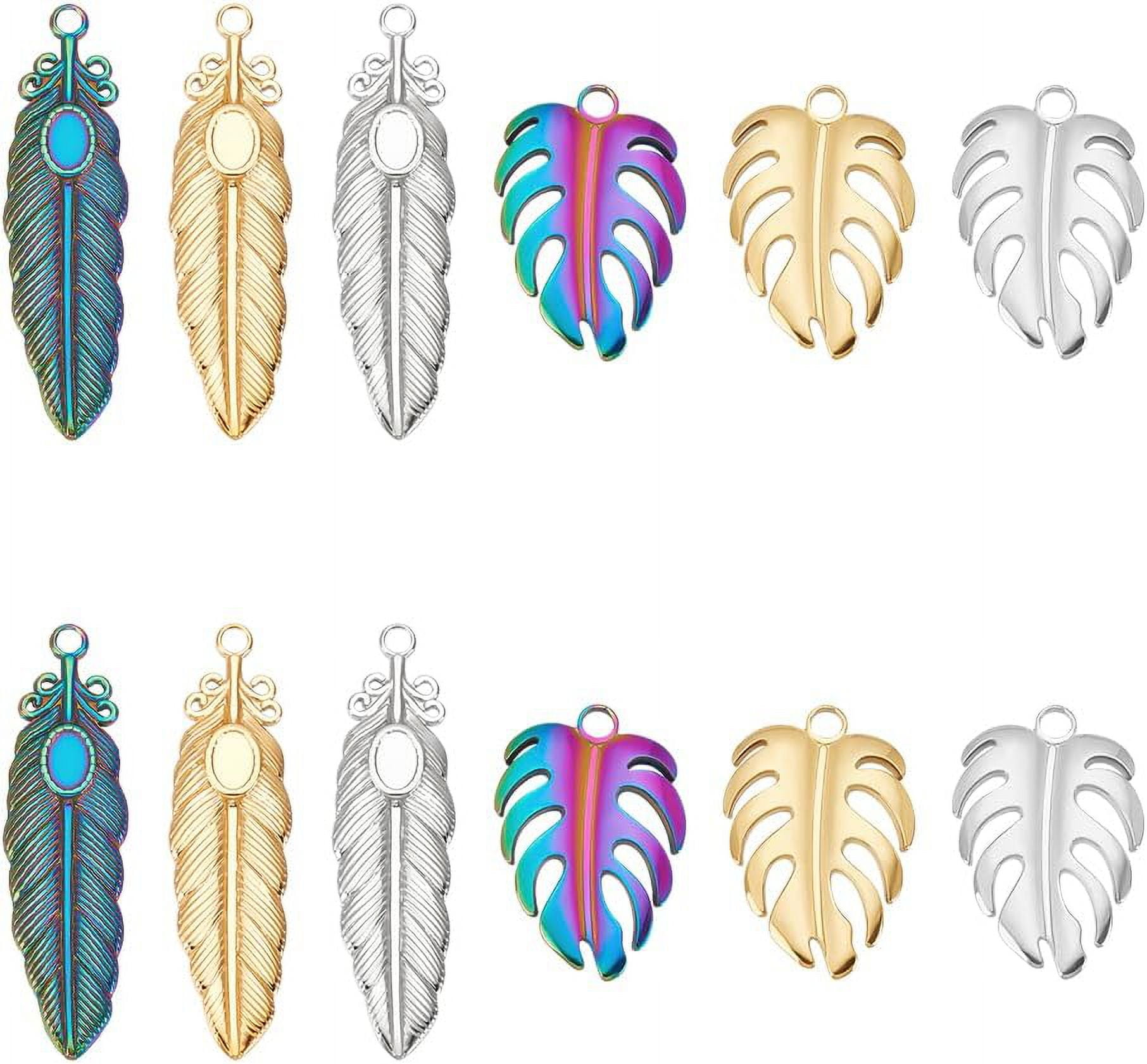 12 pcs 3 Colors 2 Style Monstera Leaf Pendants Feather Pendants 304 ...