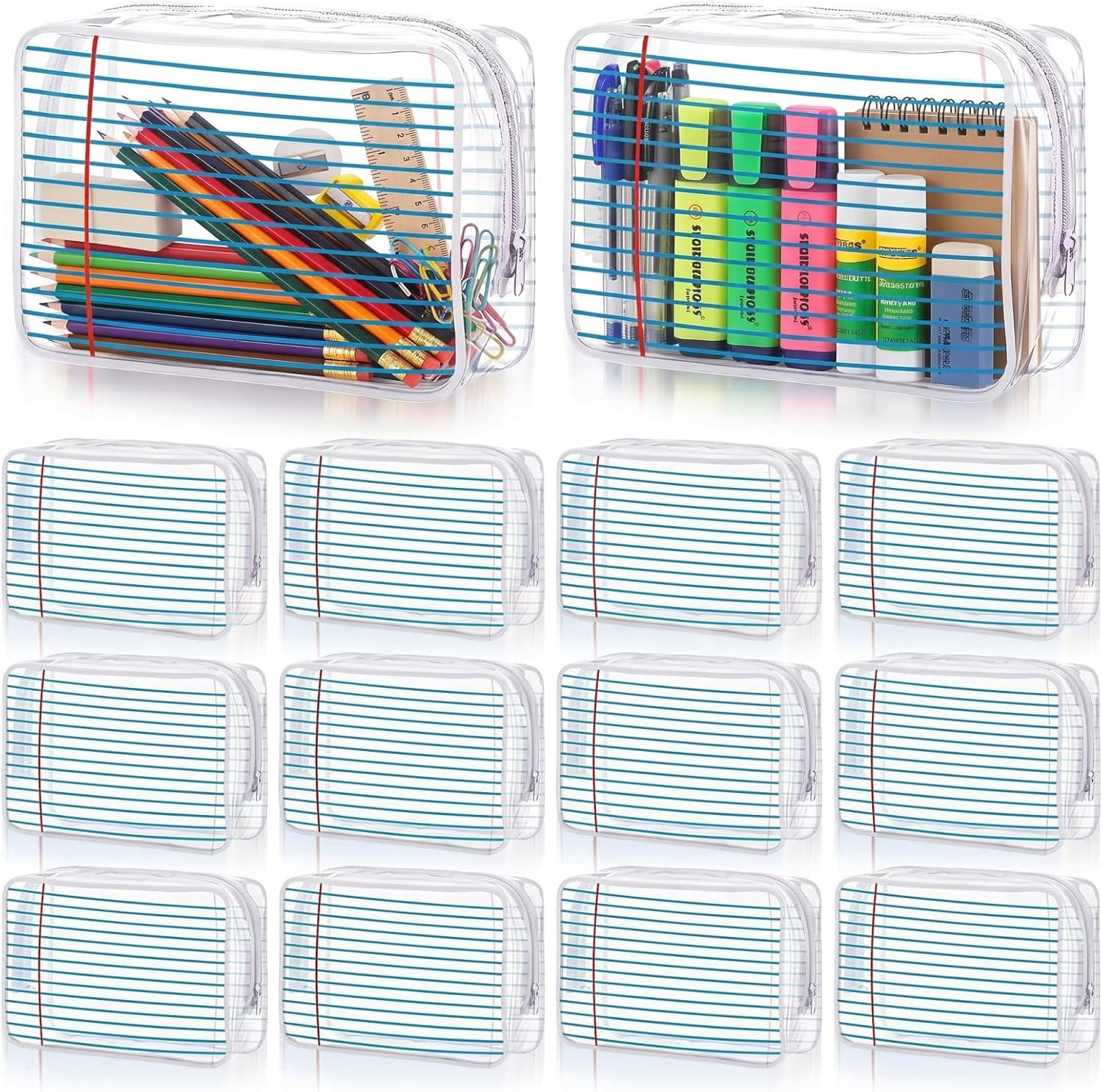 12 pcs Back to School Gifts Bulk Notebook Clear Makeup Bags with Zipper ...