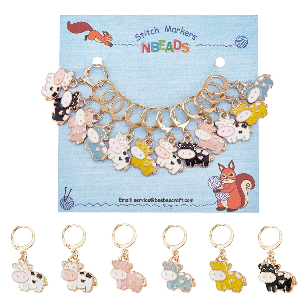 12 pcs Cow Stitch Markers 6 colors Alloy Enamel Cow Crochet Stitch ...
