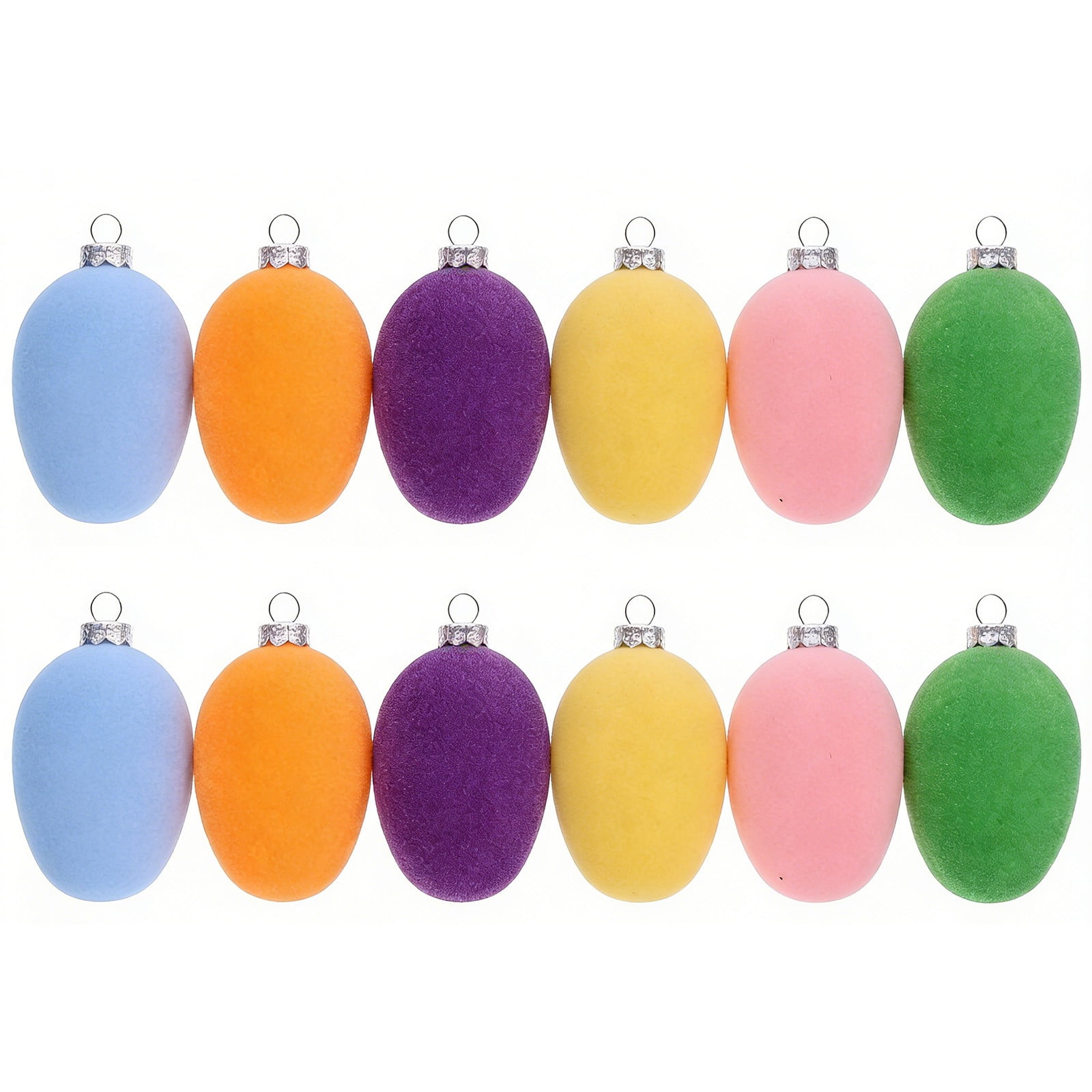 12 pcs Easter Solid Color Egg Pendants Plastic Flocked Egg Hanging ...