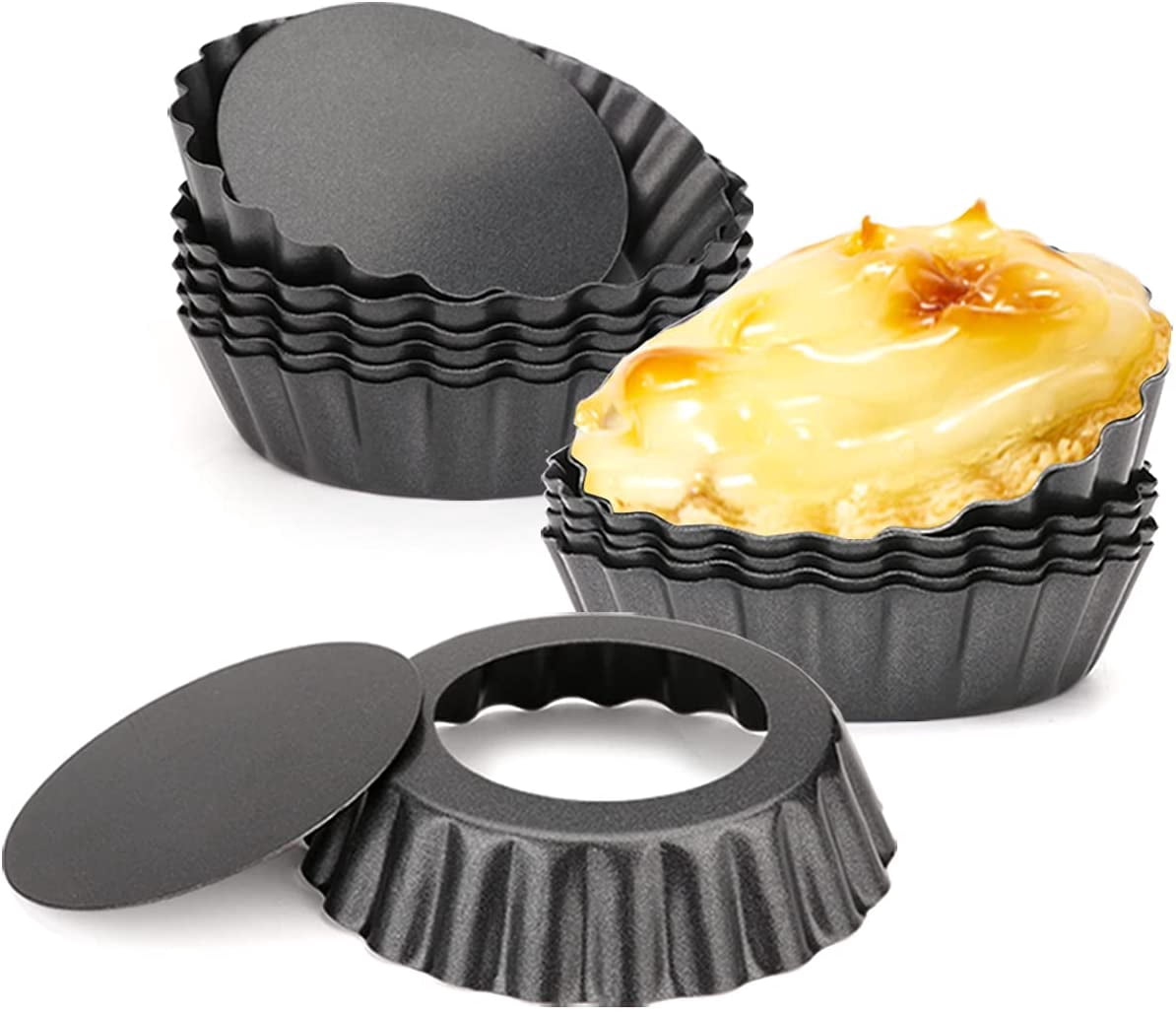 12 pcs Egg Tart Molds, 3" Mini Tart Pans Removable Bottom, Cupcake Cake ...