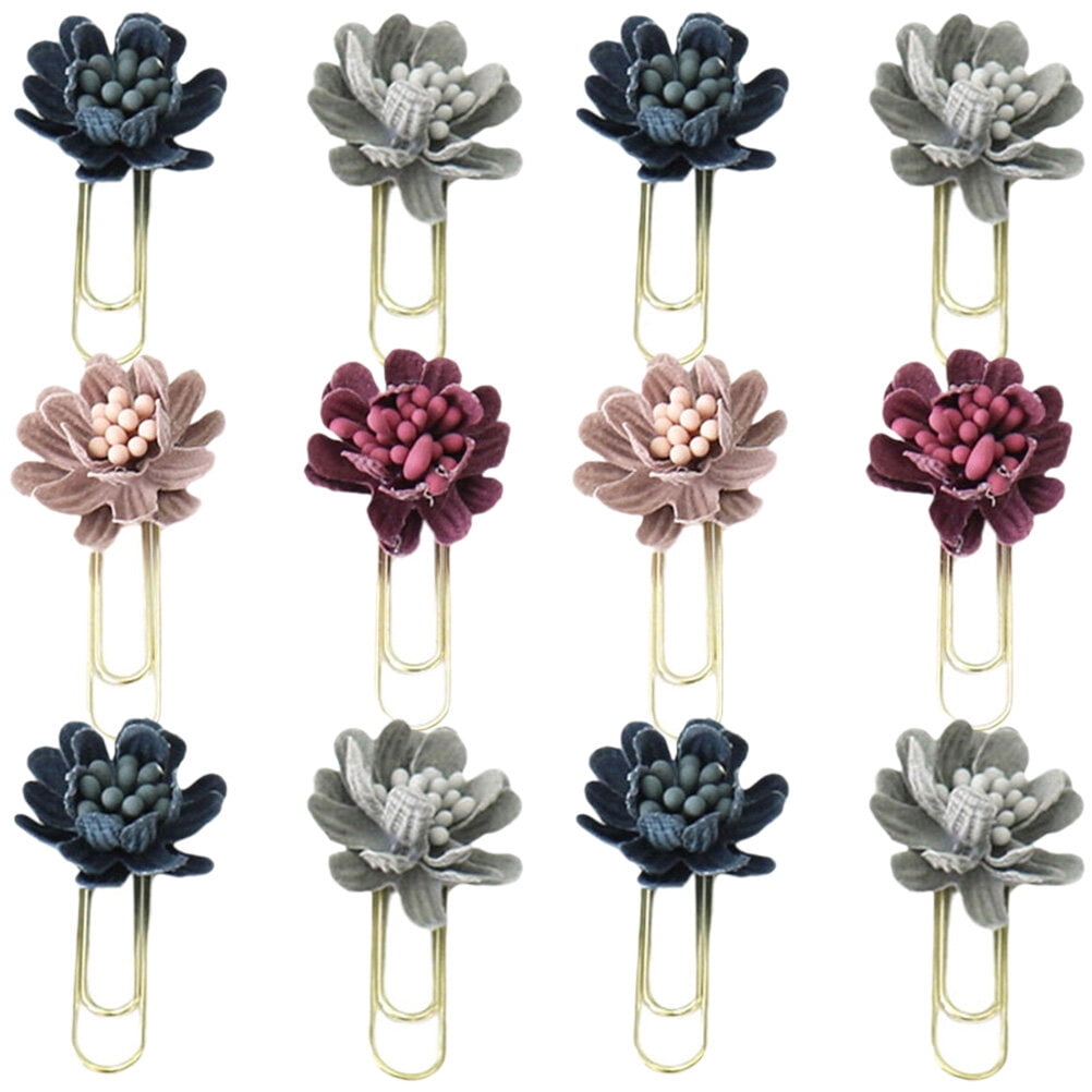 12 pcs Flower Paperclips Cute Paper Clips Bookmark Marking Paper Clips ...