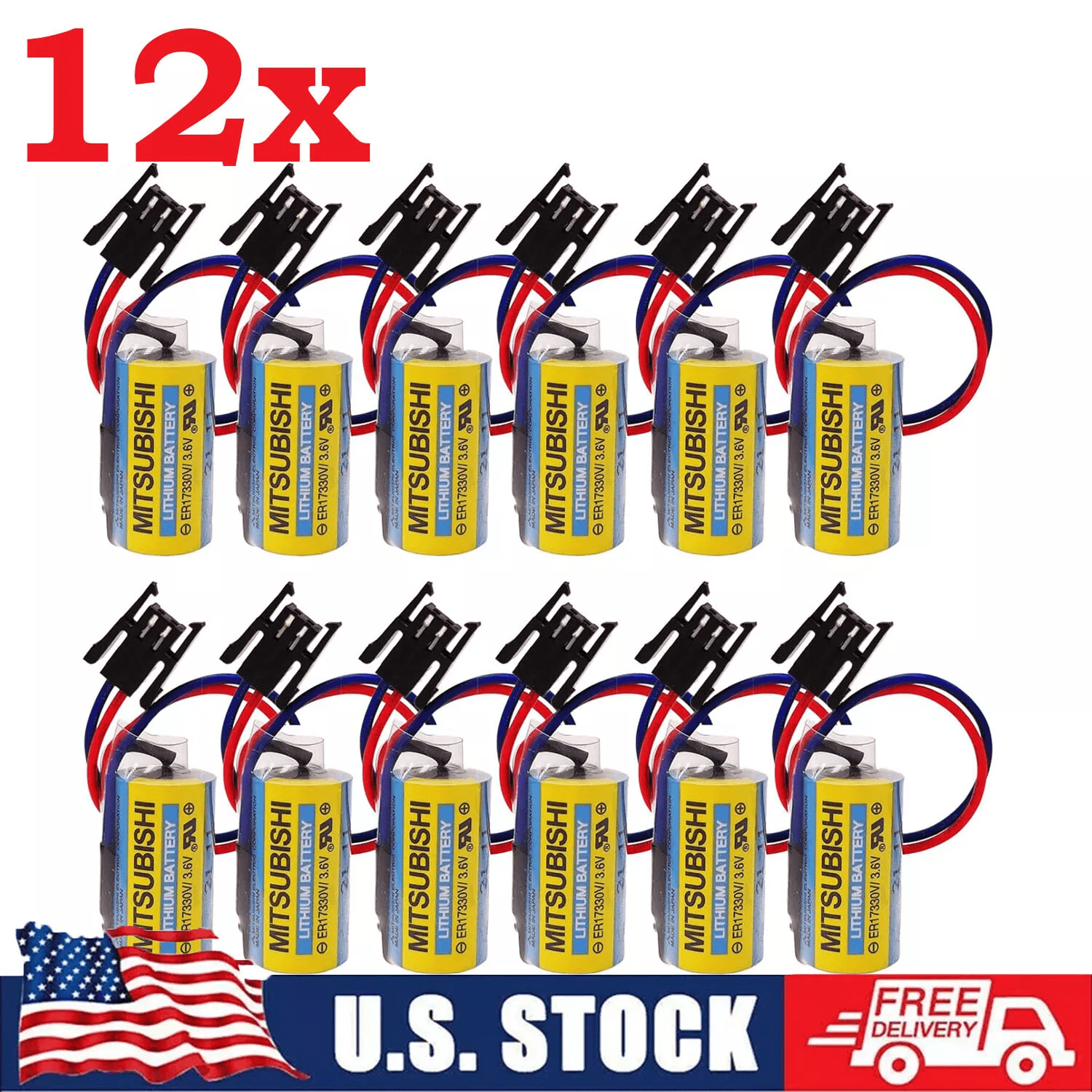 12 pcs MR-BAT ER17330V/3.6V battery for Mitsubishi A6BAT PLC Battery ...