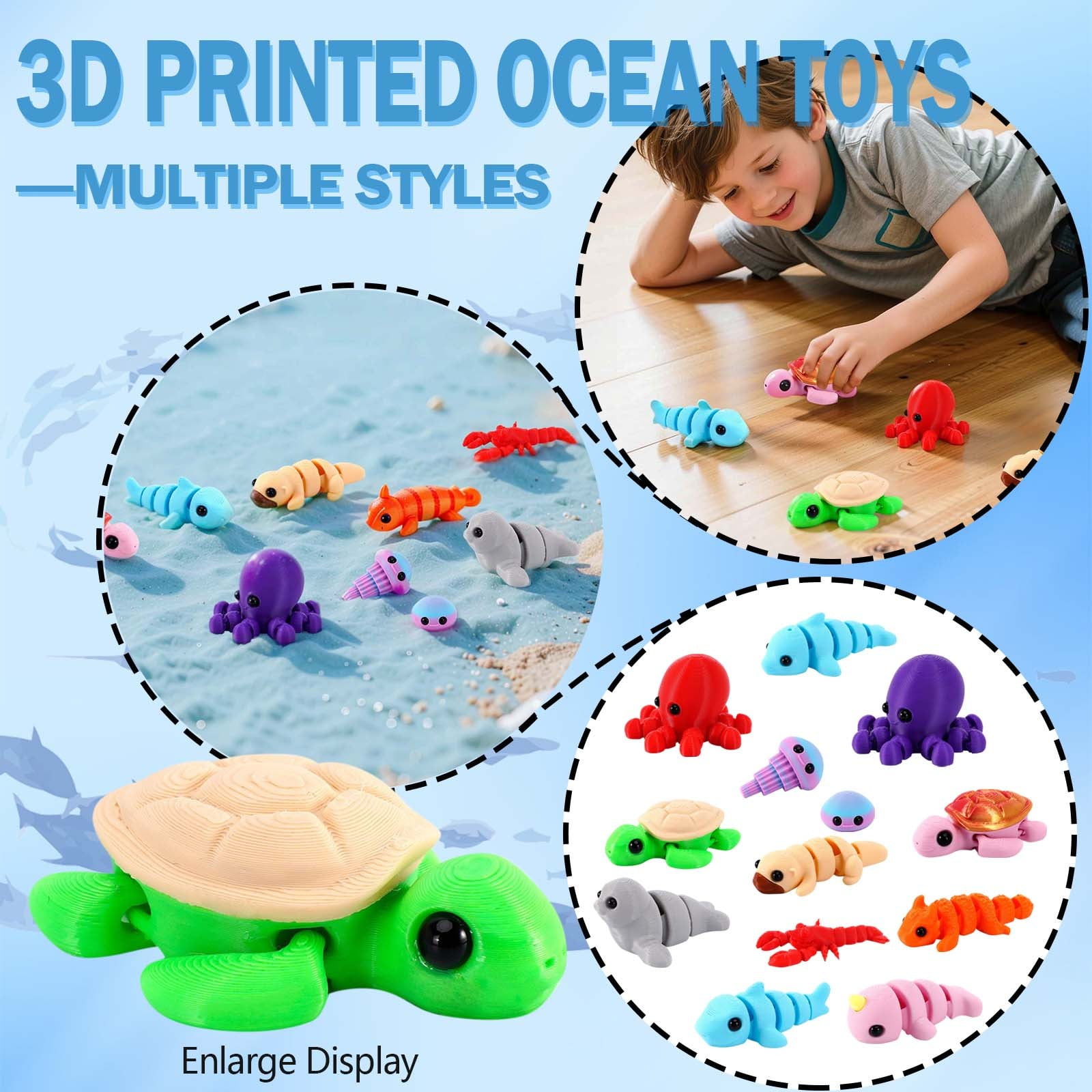 12 pcs Mini 3D Printed Marine Animal Figurines Set, Articulated ...