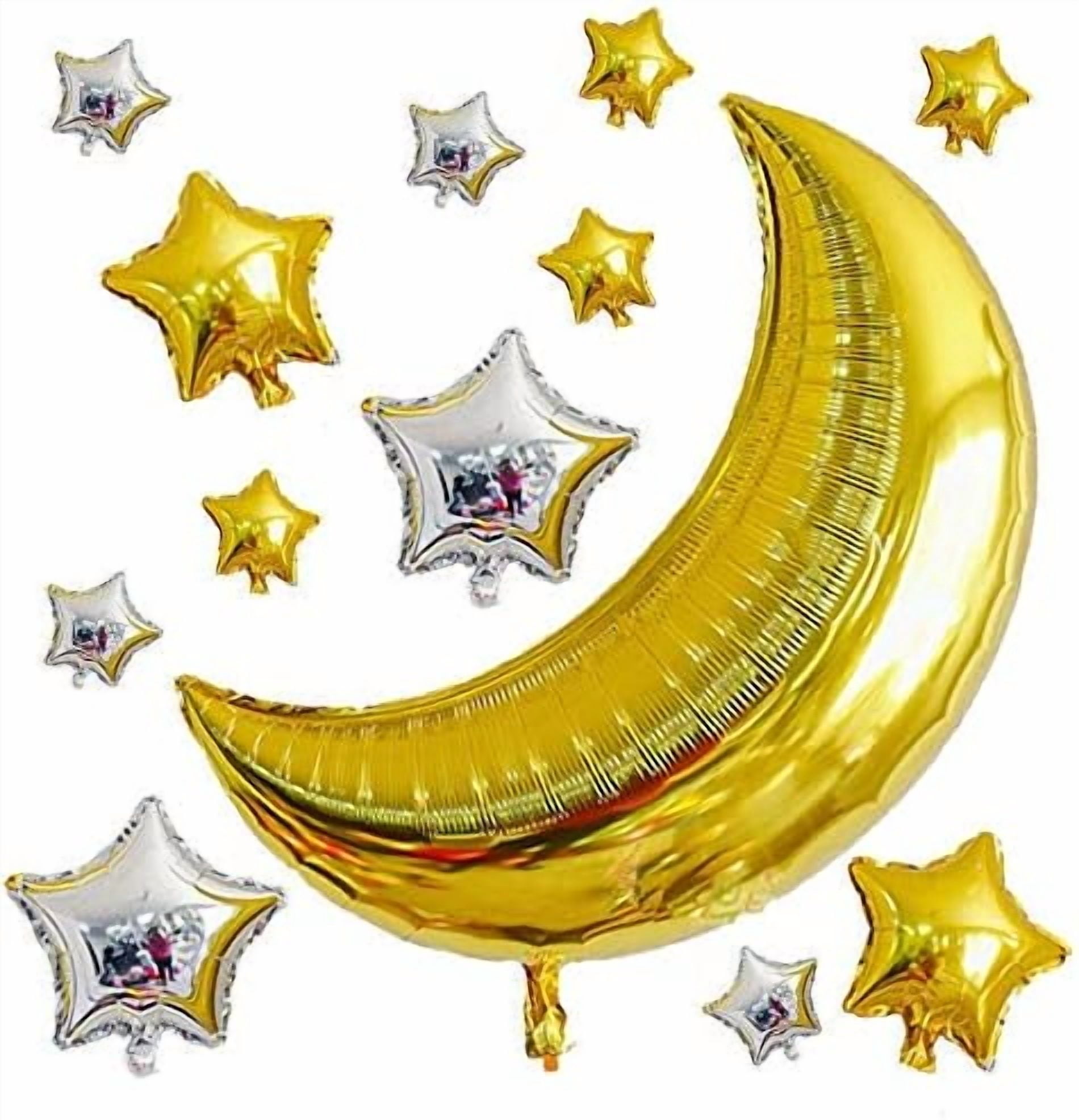 12 pcs Moon Mylar Balloons, 36inch Big Gold Moon Balloons and Silver ...
