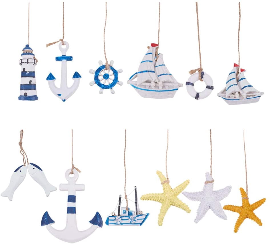 12 pcs Nautical Marine Decoration Kit Starfish/Boat/Anchor/Lighthouse ...