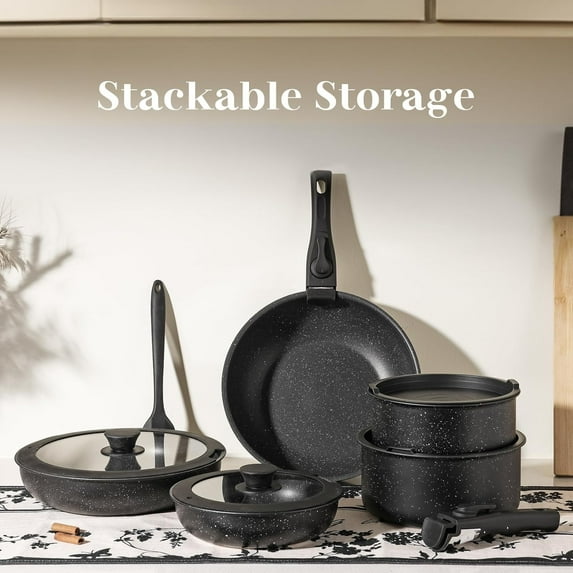 12 pcs Pots and Pans Set, Nonstick Kitchen Induction Cookware Suit with ...