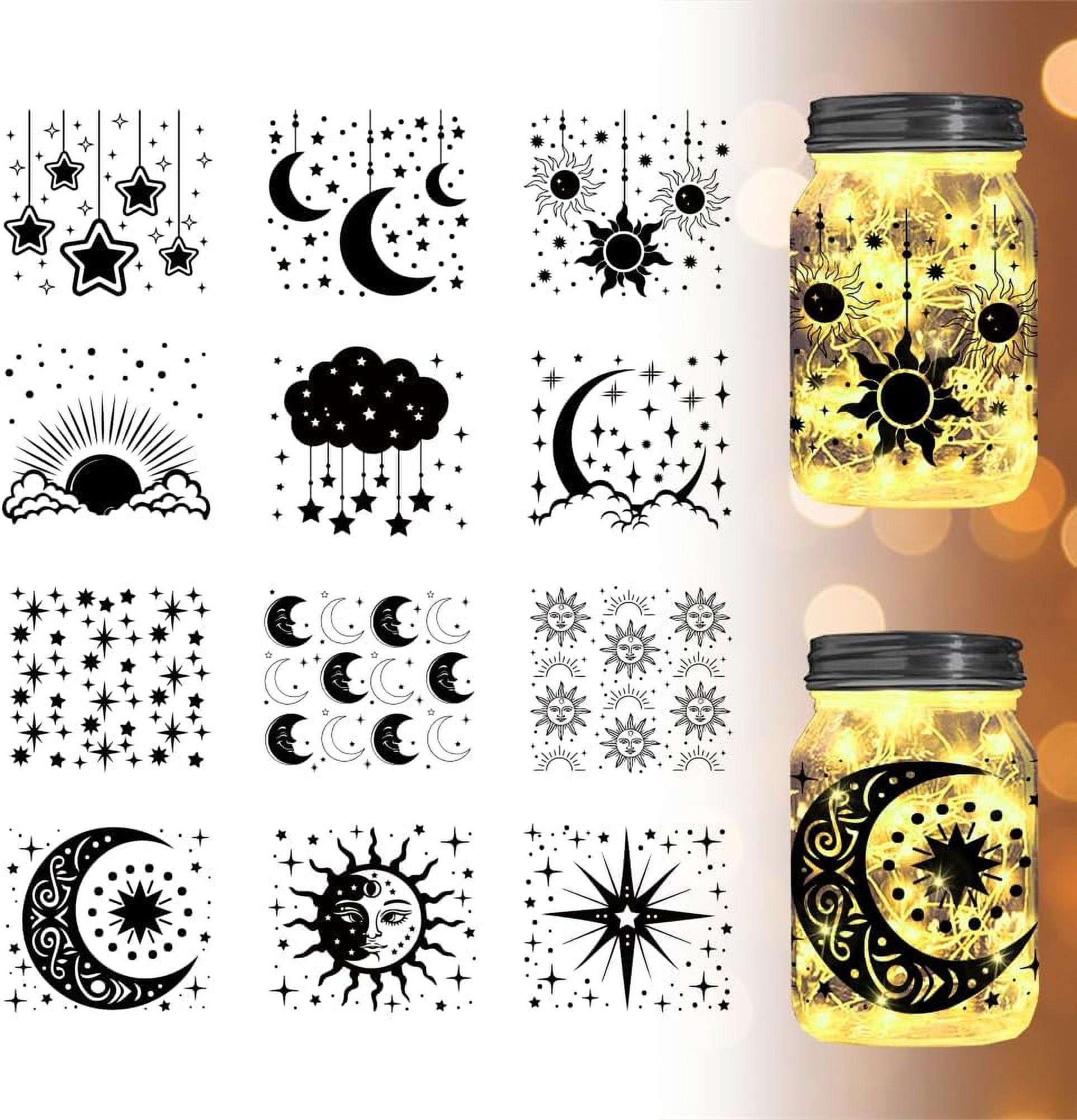 12 pcs Star Cut Silhouettes Moon Silhouettes Mason Jar Cutouts Sun ...