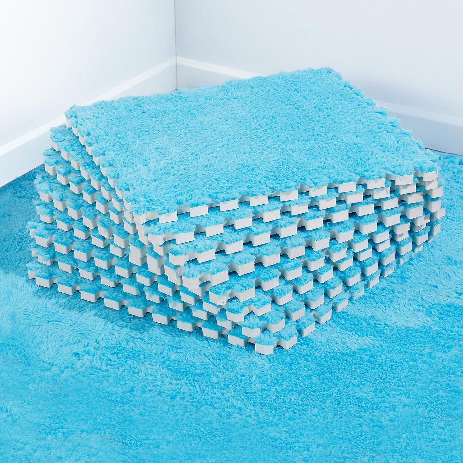 12 pcs Thickened Plush Foam Interlocking Floor Mats, Foam Mats for ...