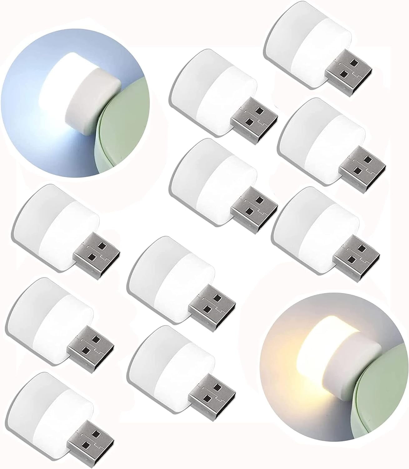 12 pcs USB Plug-in Night Lights, Round Mini Night Lights, Portable ...