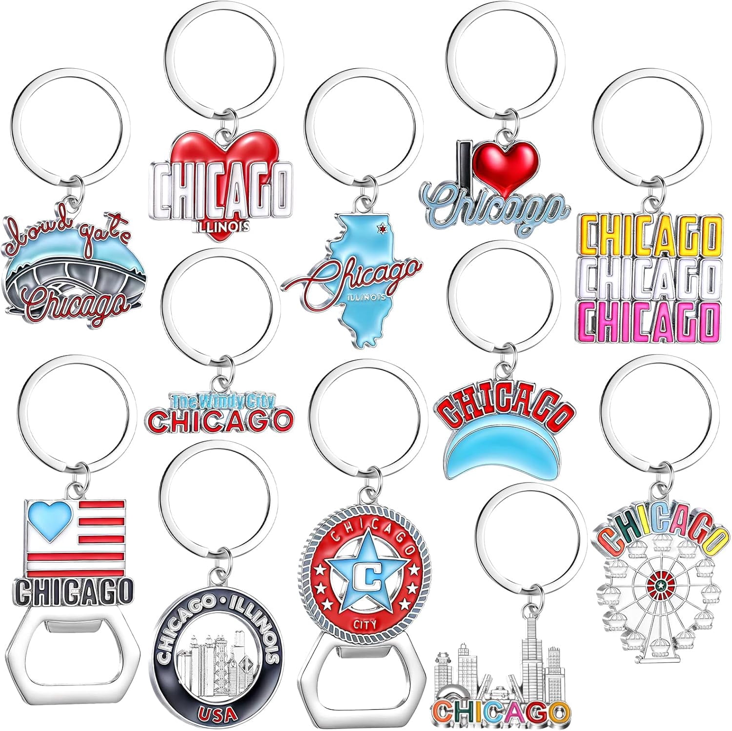 12 pcs chicago keychains souvenir bulk bottle opener keyring chicago ...