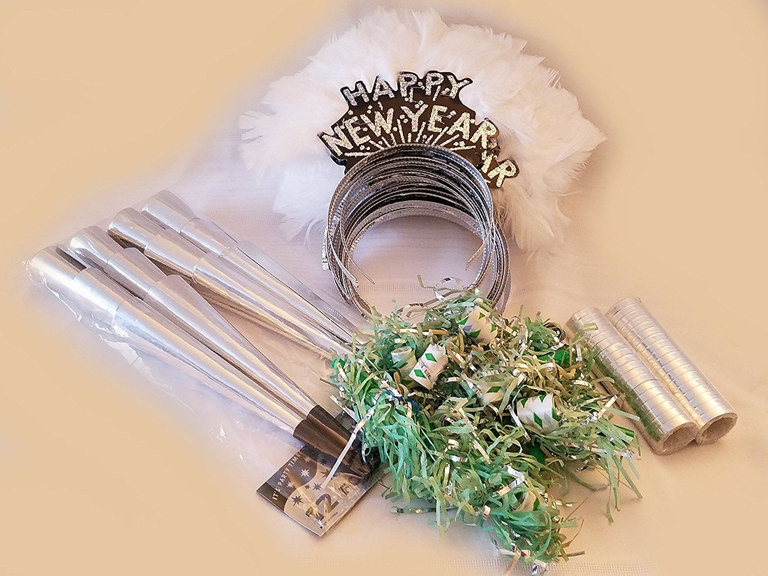 12 person New Years Eve LADIES party kit - feather tiaras blowers horns ...
