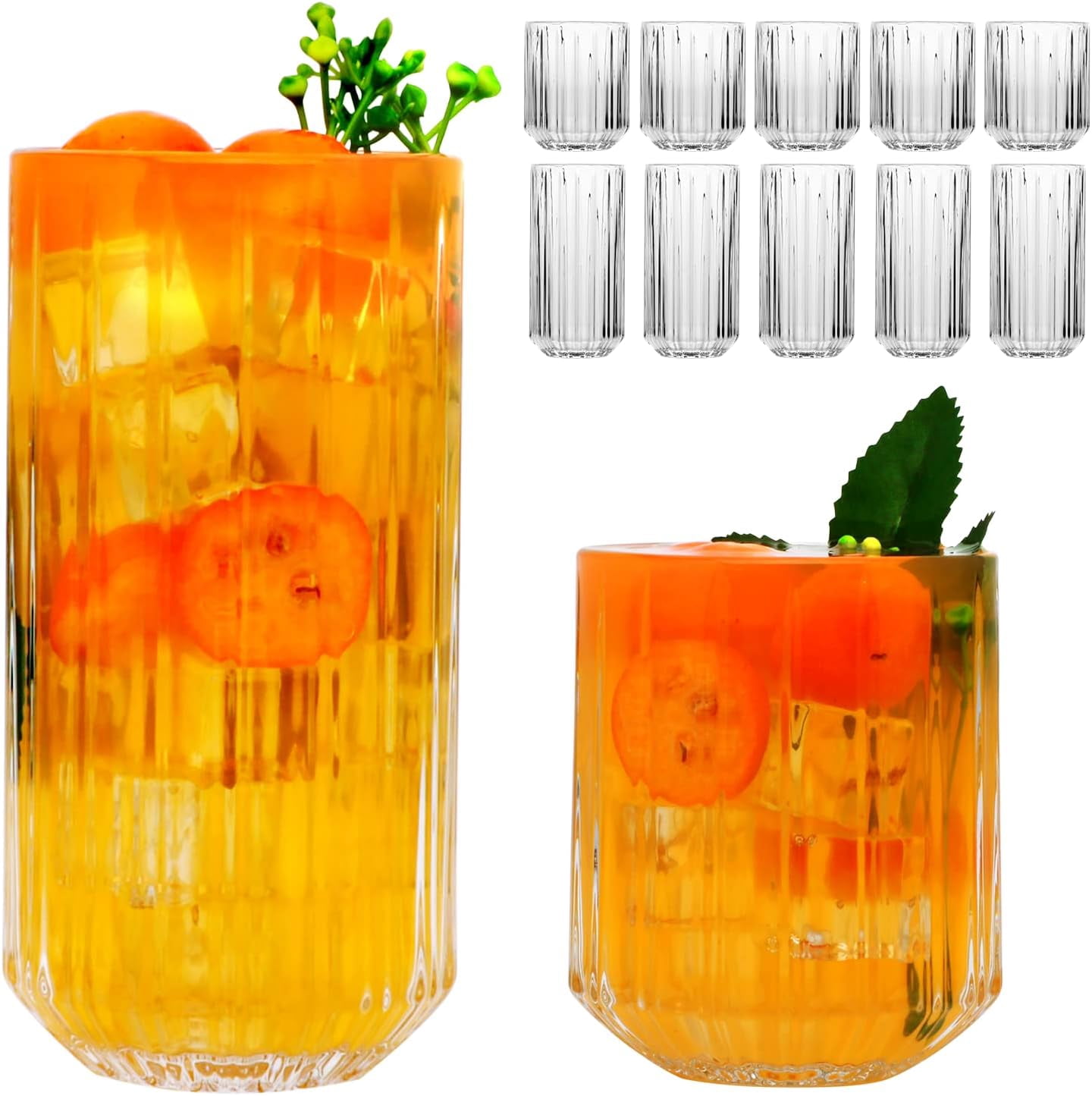 12 piece drinking glass set, transparent mixed glassware set, vintage ...