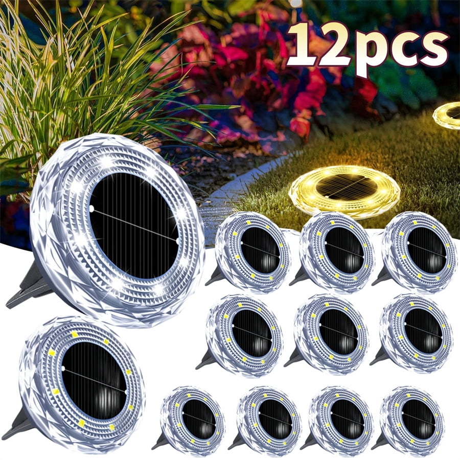 12-piece solar-powered ground lights, featuring 8 LEDs, IP44 waterproof ...