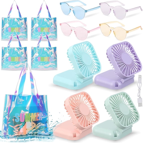 12-piece summer party gifts including 4 personal necklace fans portable ...