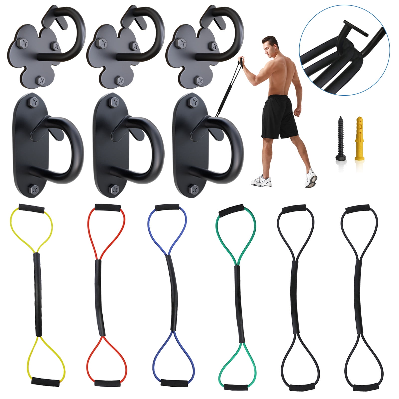 12-piece wall-mounted exercise anchor, resistance band wall hook, space ...