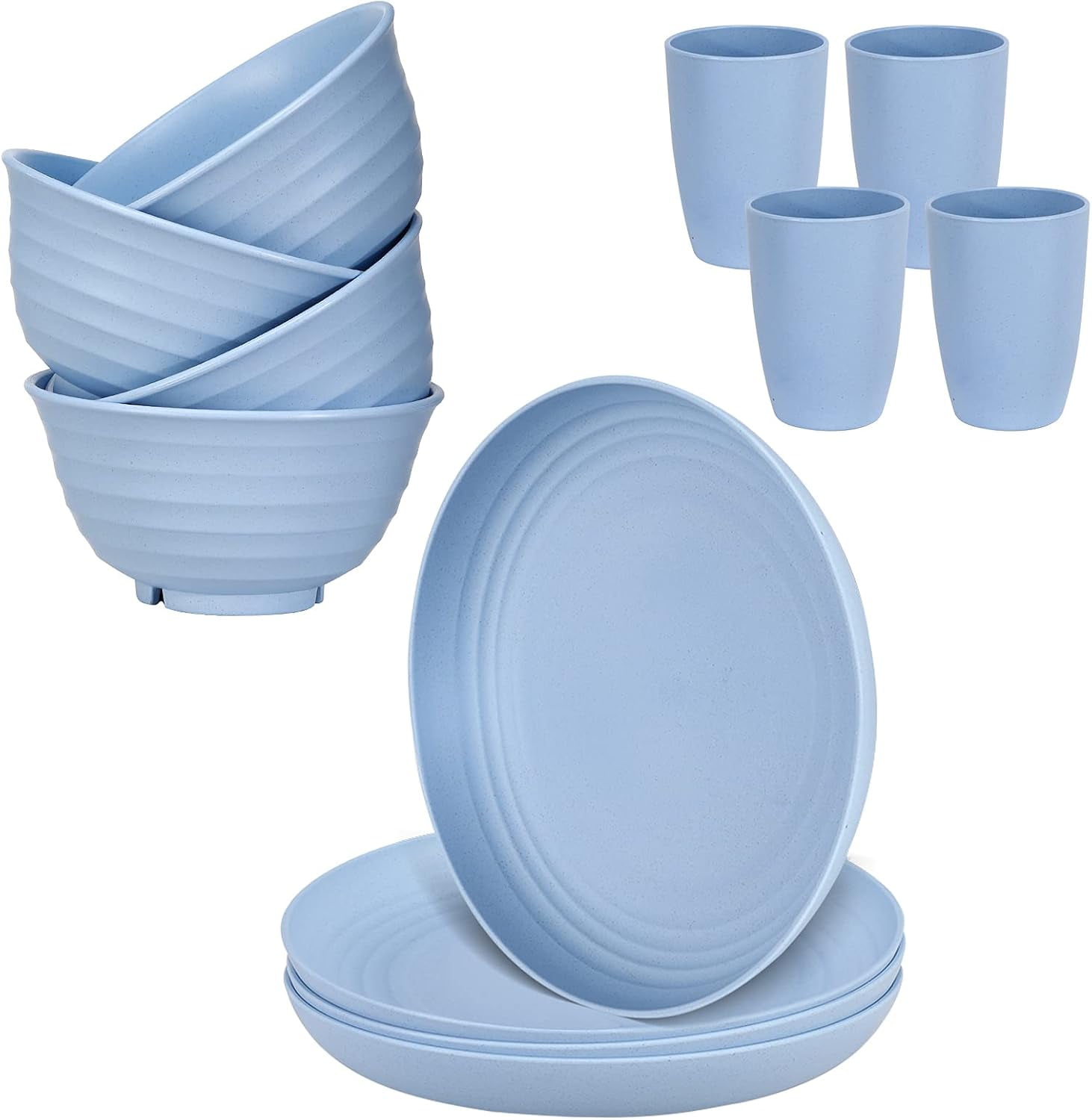 12-piece wheat straw cutlery set, wheat straw plate and bowl set for 4 ...