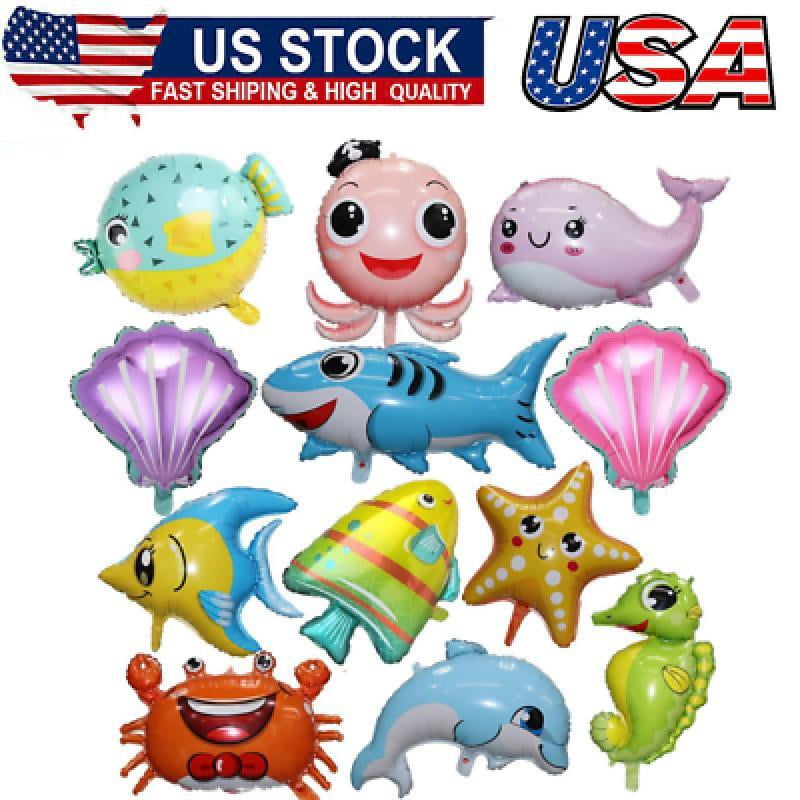 12 pieces Large Cute Sea Animal Balloons Octopus Shark Fish Dolphin ...