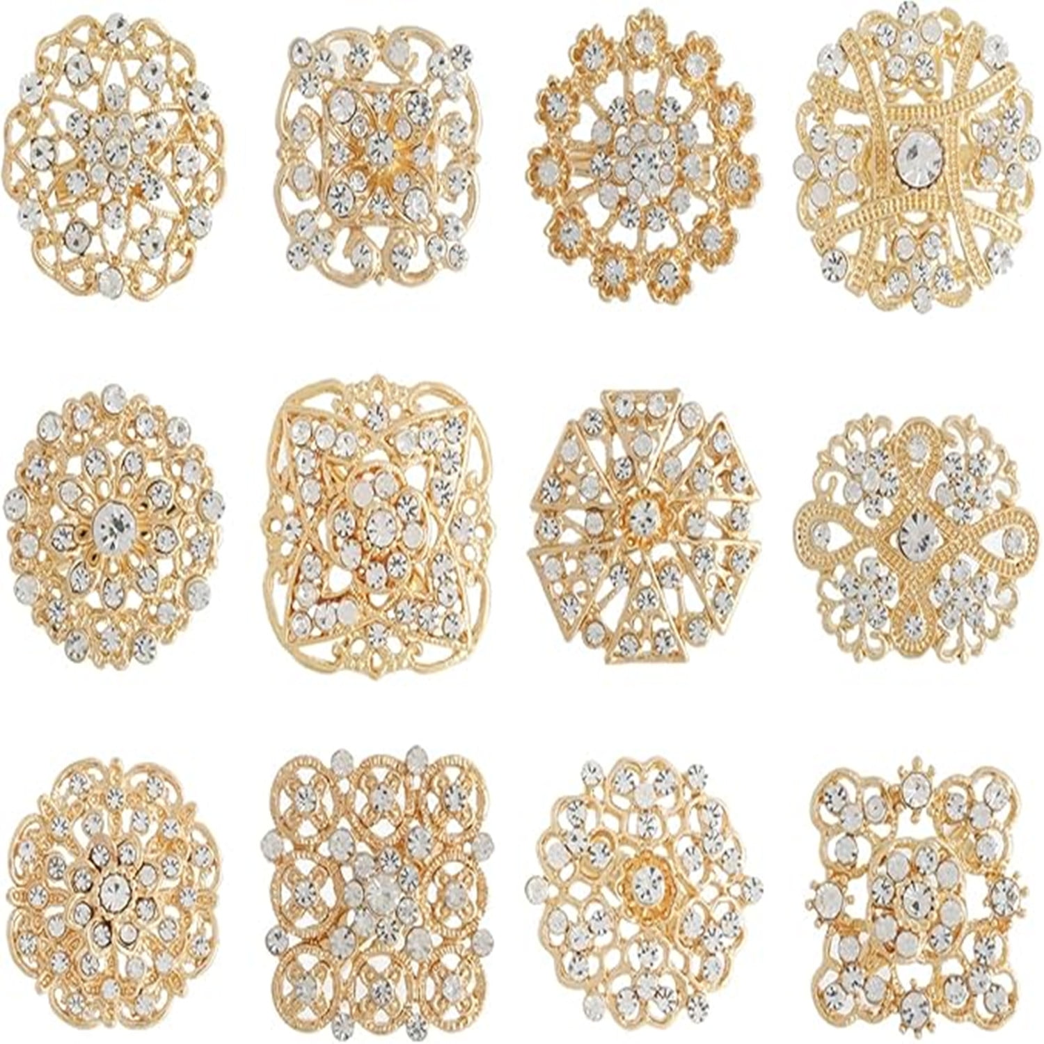 12 pieces Wedding Bouquet Brooches for Women Fashion, Rhinestone Bulk ...