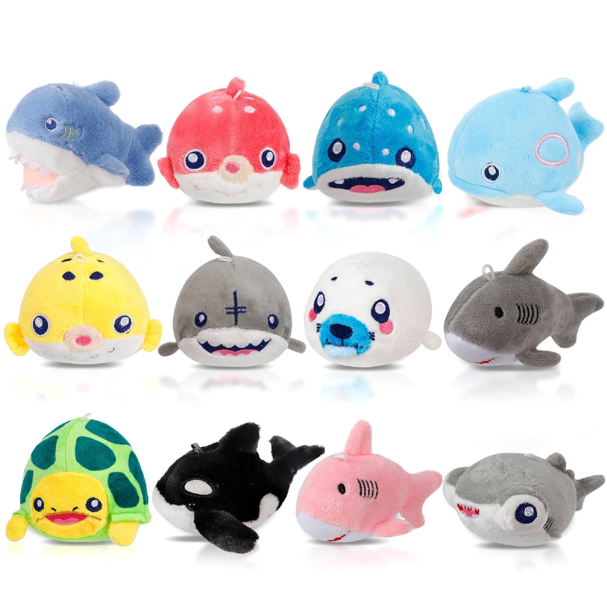 12 pieces of Marine animal series plush figurines (with chain ...