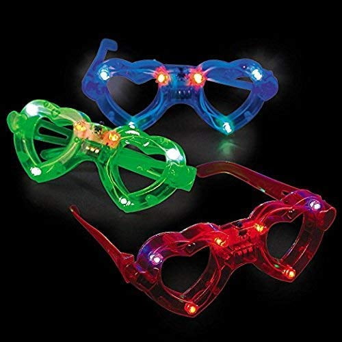 12/pk Heart Shape Love LED Light Up Sunglasses Flashing Assorted Multi ...