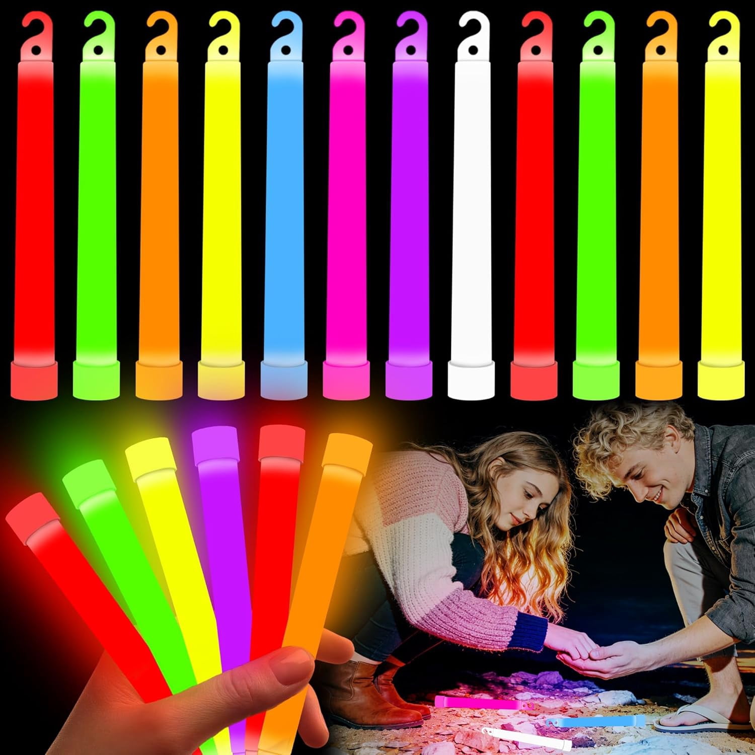 12 pk Ultra Bright Glow Sticks Bulk, Glow in The Dark 6 inch Emergency ...