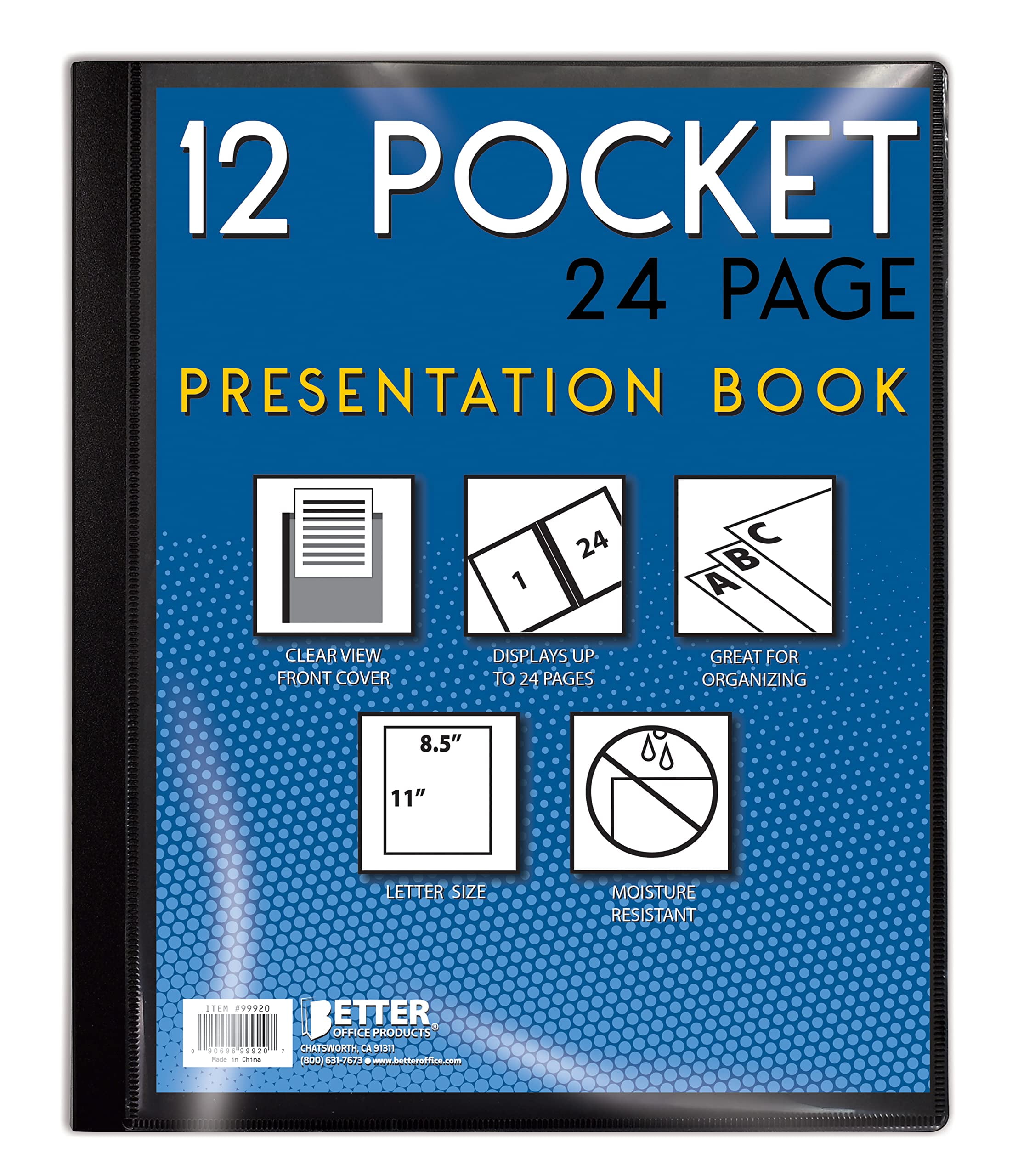 12 pocket portfolio binder, 24 polypropylene sheet protectors, spill ...
