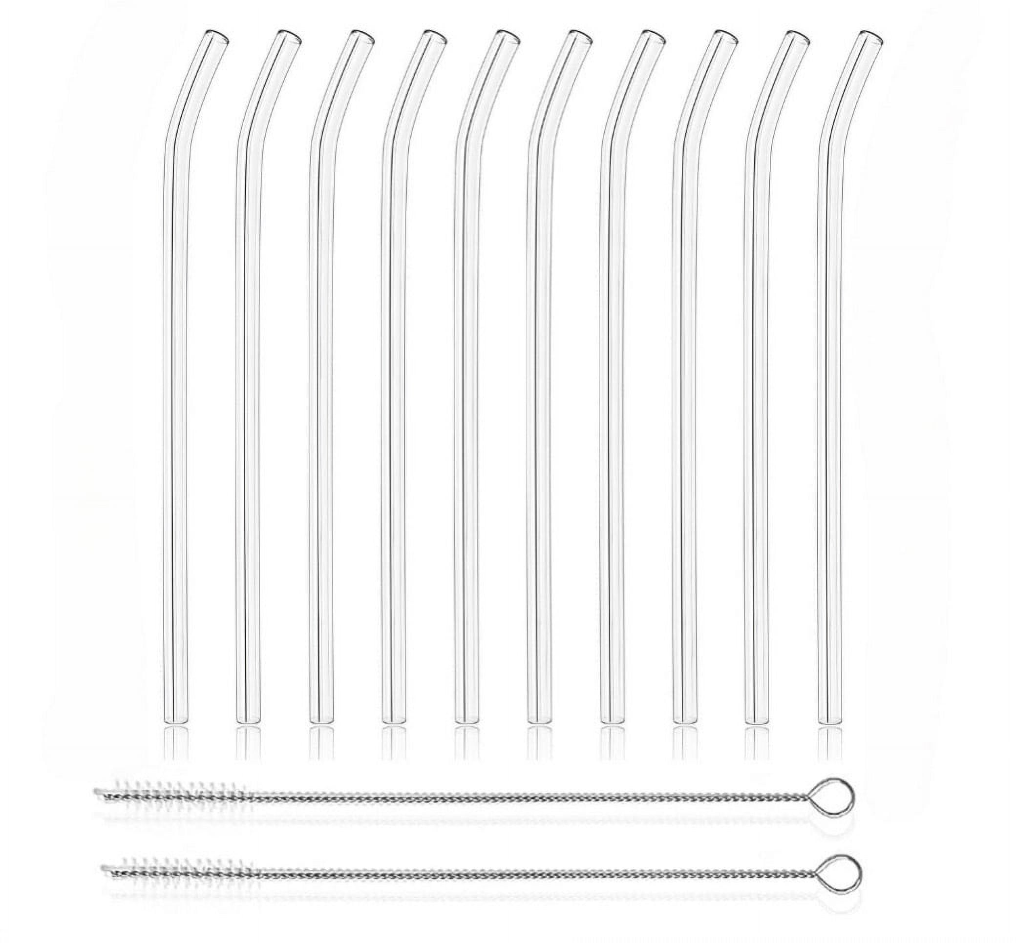 12 reusable borosilicate glass straws and brushes, measuring 7 inches x 8 millimeters, including ...