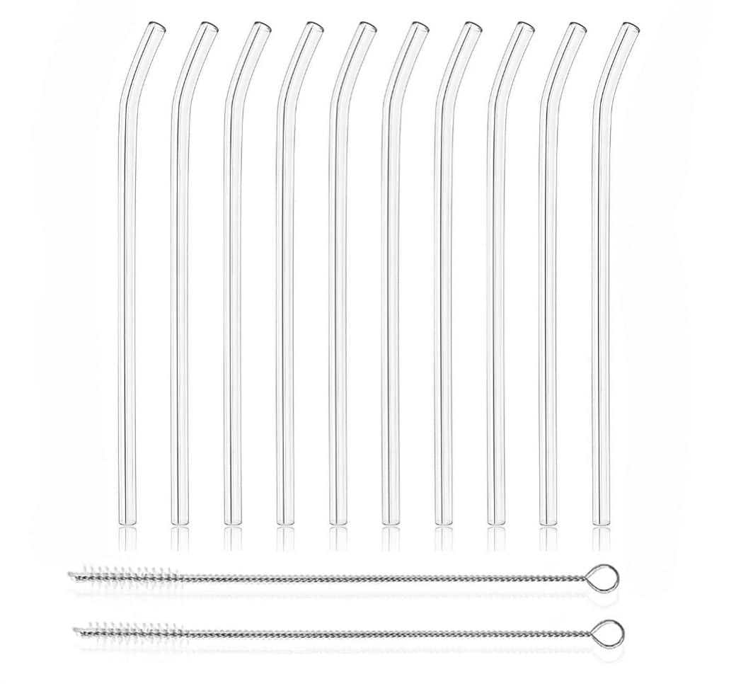 PMSSYPL12 Reusable Transparent Curved Glass Straws, 10 Curved Straws+2 ...