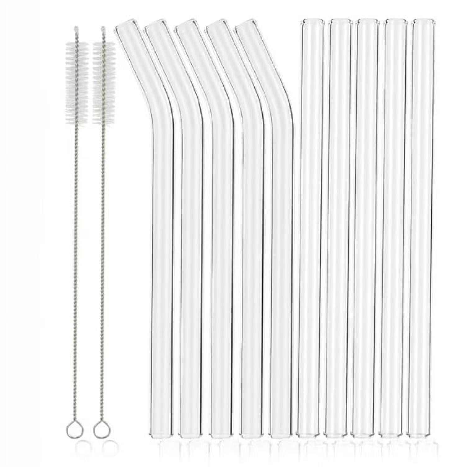 PMSSYPL12 Reusable Transparent Curved Glass Straws, 10 Mixed Straws+2 ...