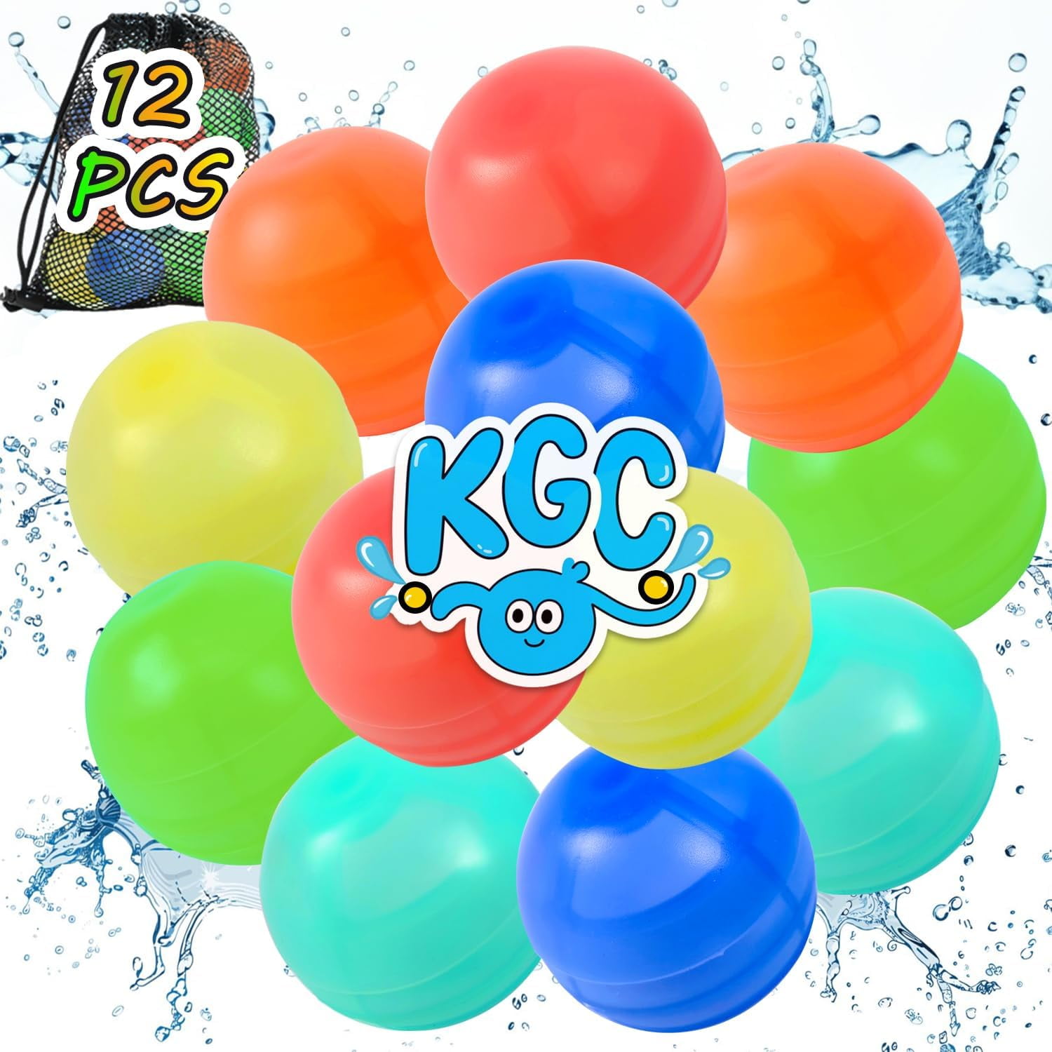 12 reusable water balls, self sealing silicone water bombs with mesh ...